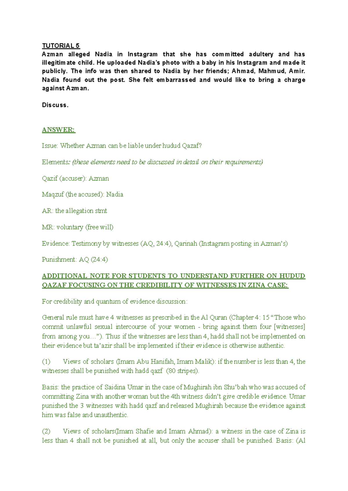 Tutorial 5 week 6 - TUTORIAL 5 Azman alleged Nadia in Instagram that ...