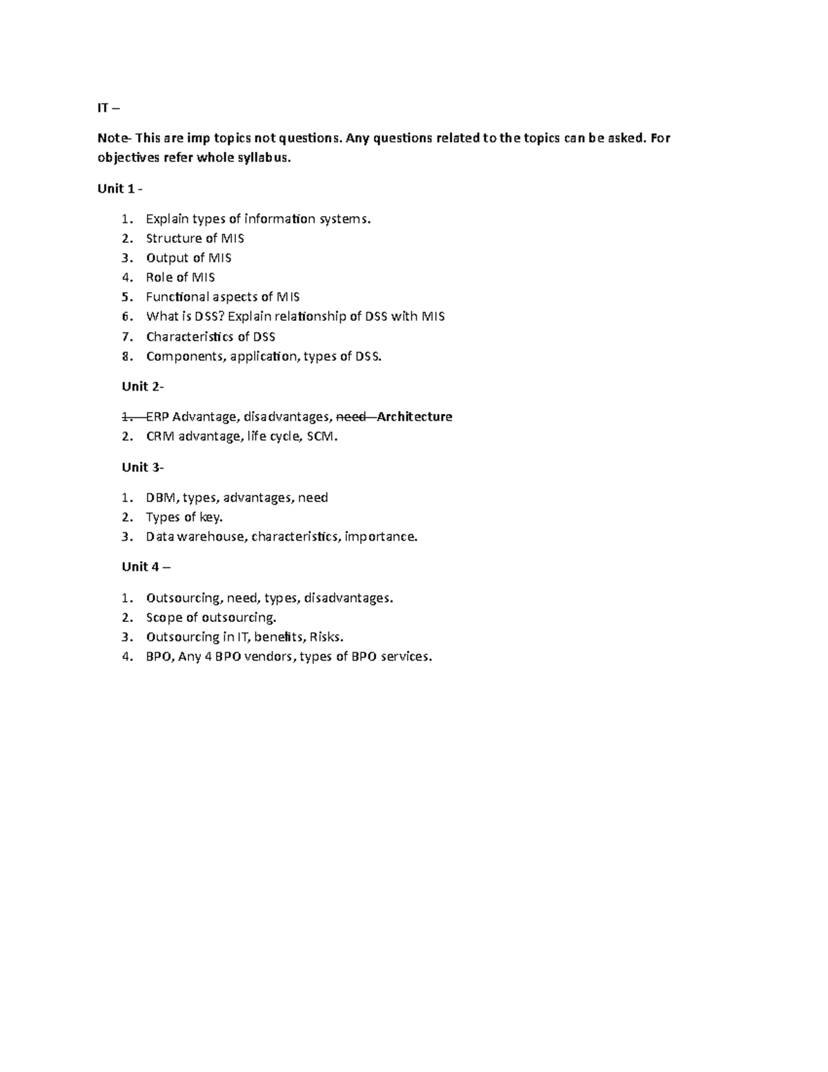 IT IMP - IT imp topics. - IT – Note- This are imp topics not questions ...