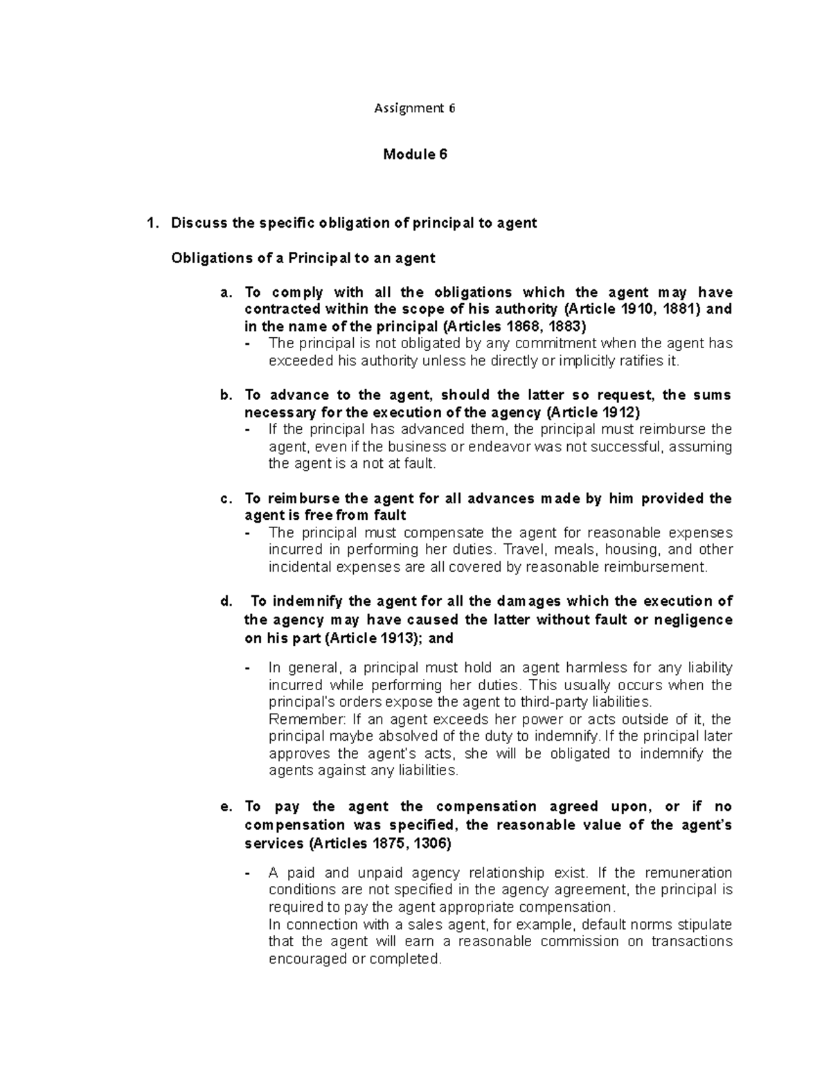 LAW2 assignment 6 - oblicon - Assignment 6 Module 6 Discuss the ...