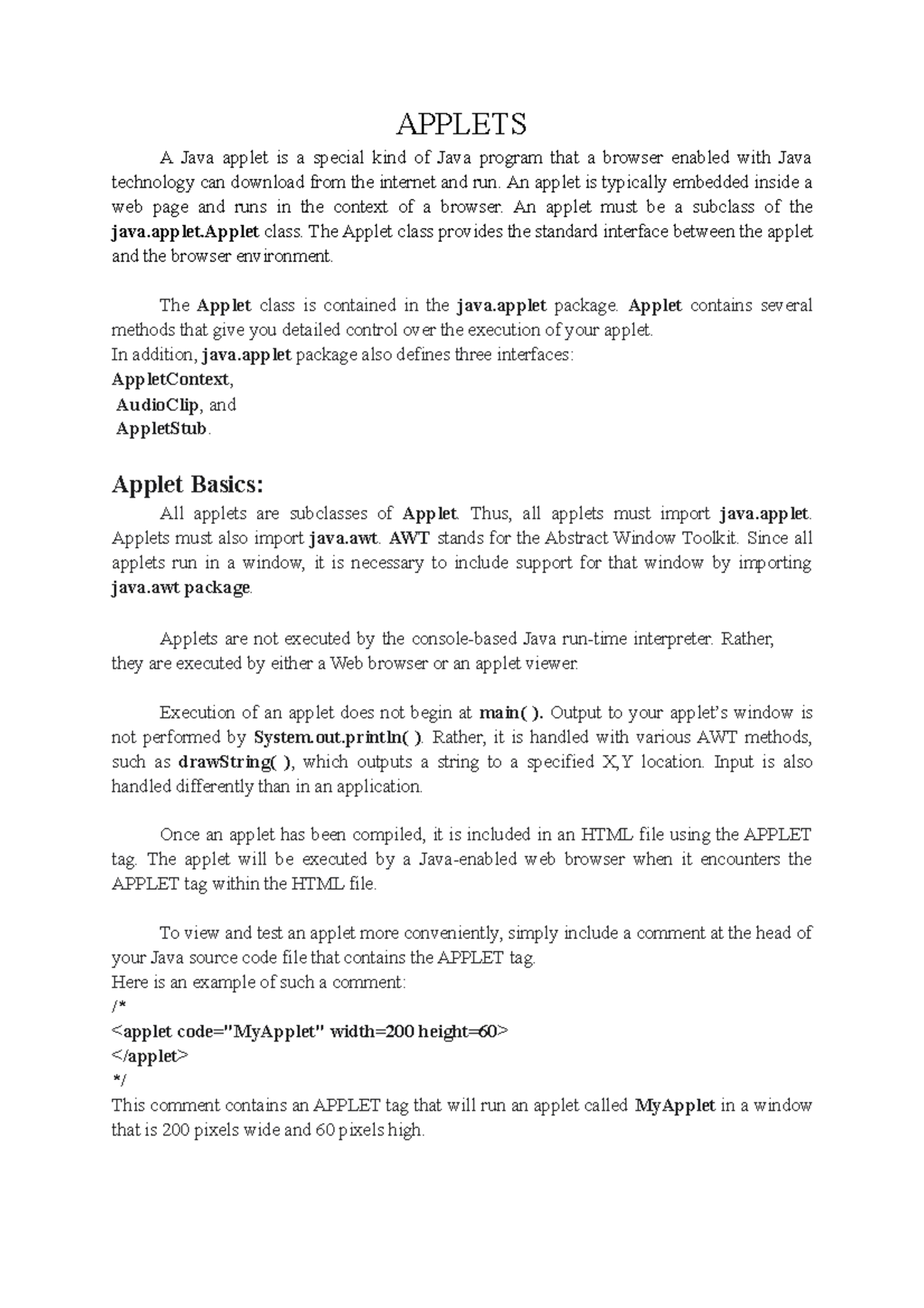 UNIT 5 PART 1 - .... - APPLETS A Java applet is a special kind of Java program that a browser ...