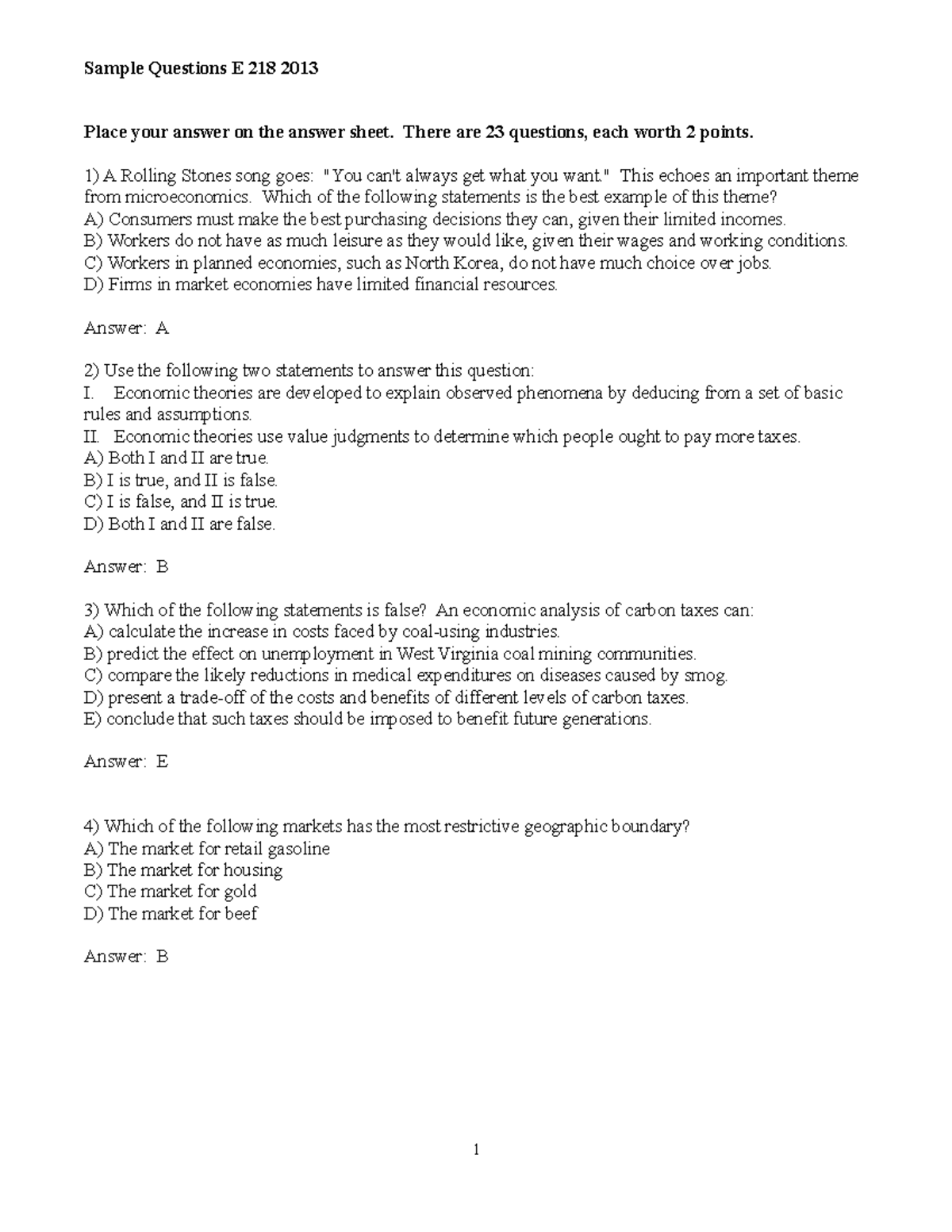 Sample Questions 1 with answers 2013 - Place your answer on the answer ...