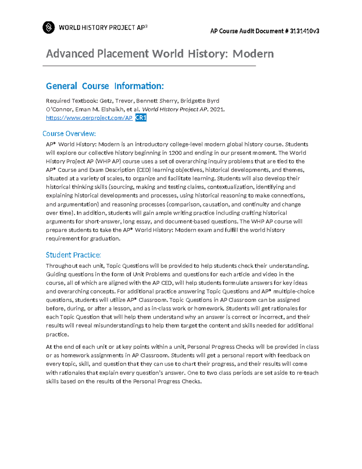 WHP AP Syllabus 2022 v2 - Advanced Placement World History: Modern ...