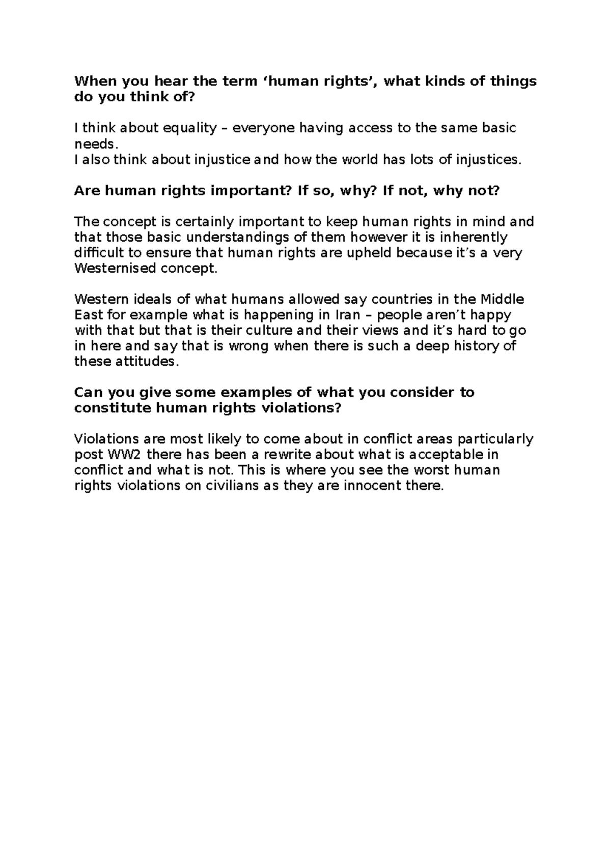 Interview Transcript 3 - When you hear the term ‘human rights’, what ...