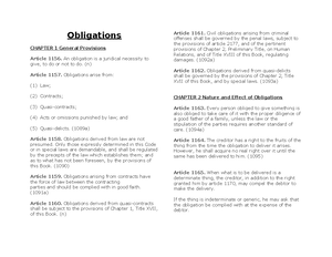 Natural Obligations - NATURAL OBLIGATIONS Article 1423. Obligations are ...
