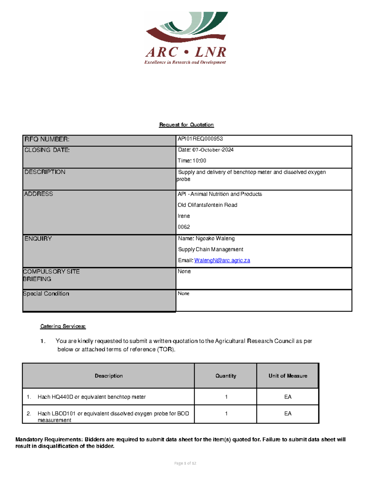 API01REQ000953 - AUDITING - Request for Quotation RFQ NUMBER ...