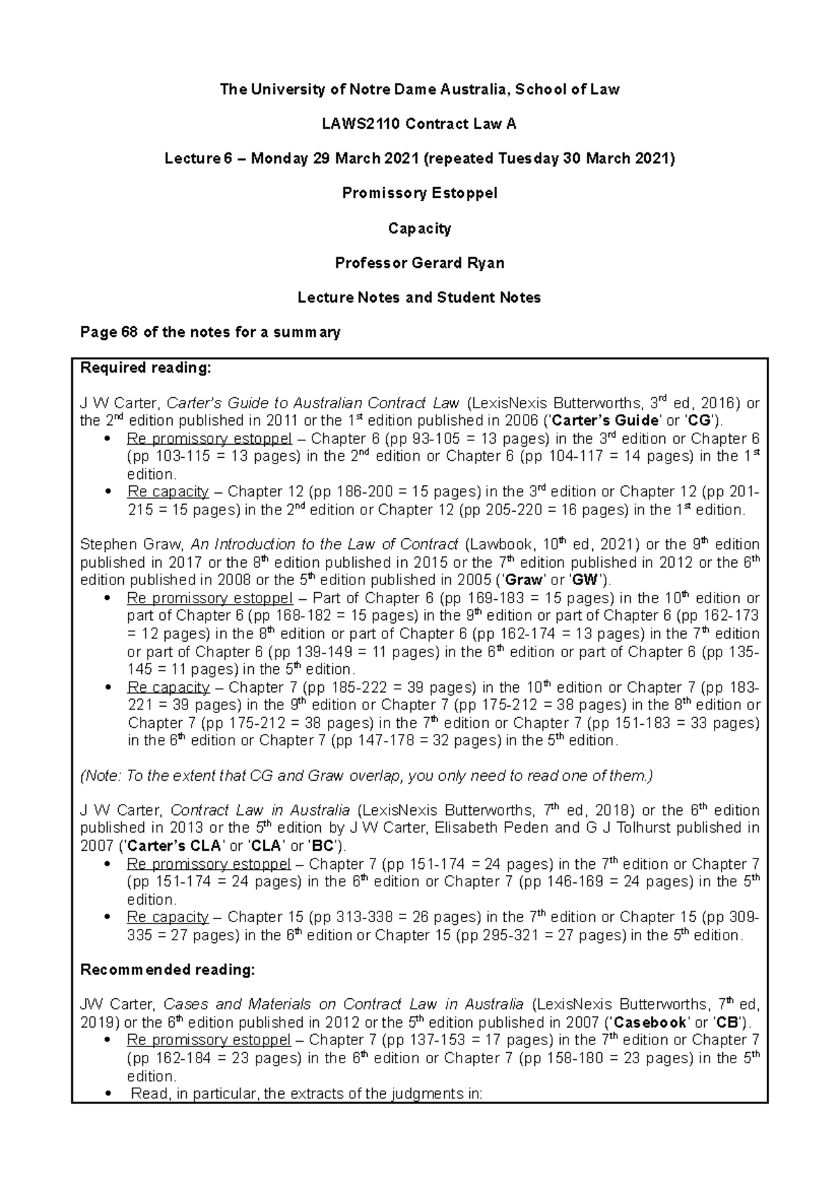 Contracts A 2021 Lec 6 Estoppel Capacity Lec Stud Notes - The ...