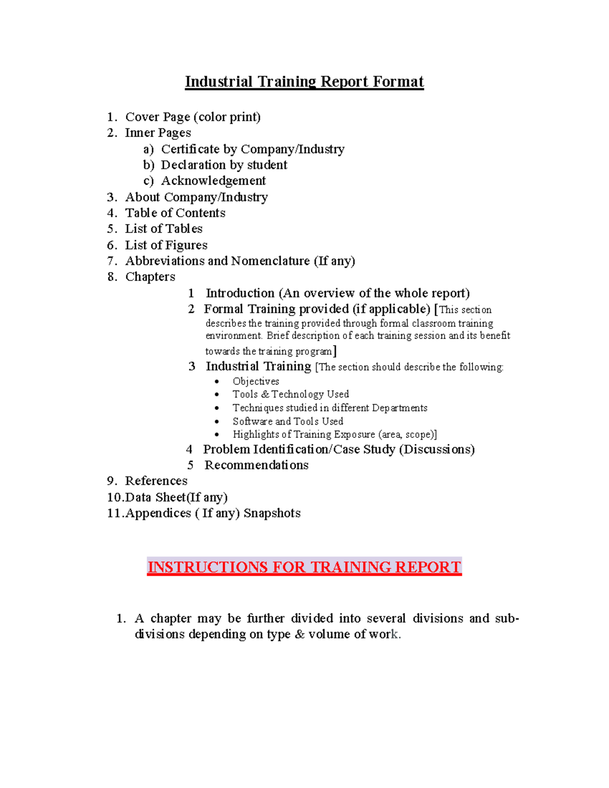 ME 4600 Report Format - Industrial Training Report Format 1. Cover Page ...