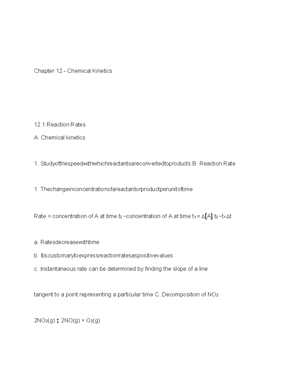 Chem 10 - notes - Chapter 12 - Chemical Kinetics 12 Reaction Rates A ...