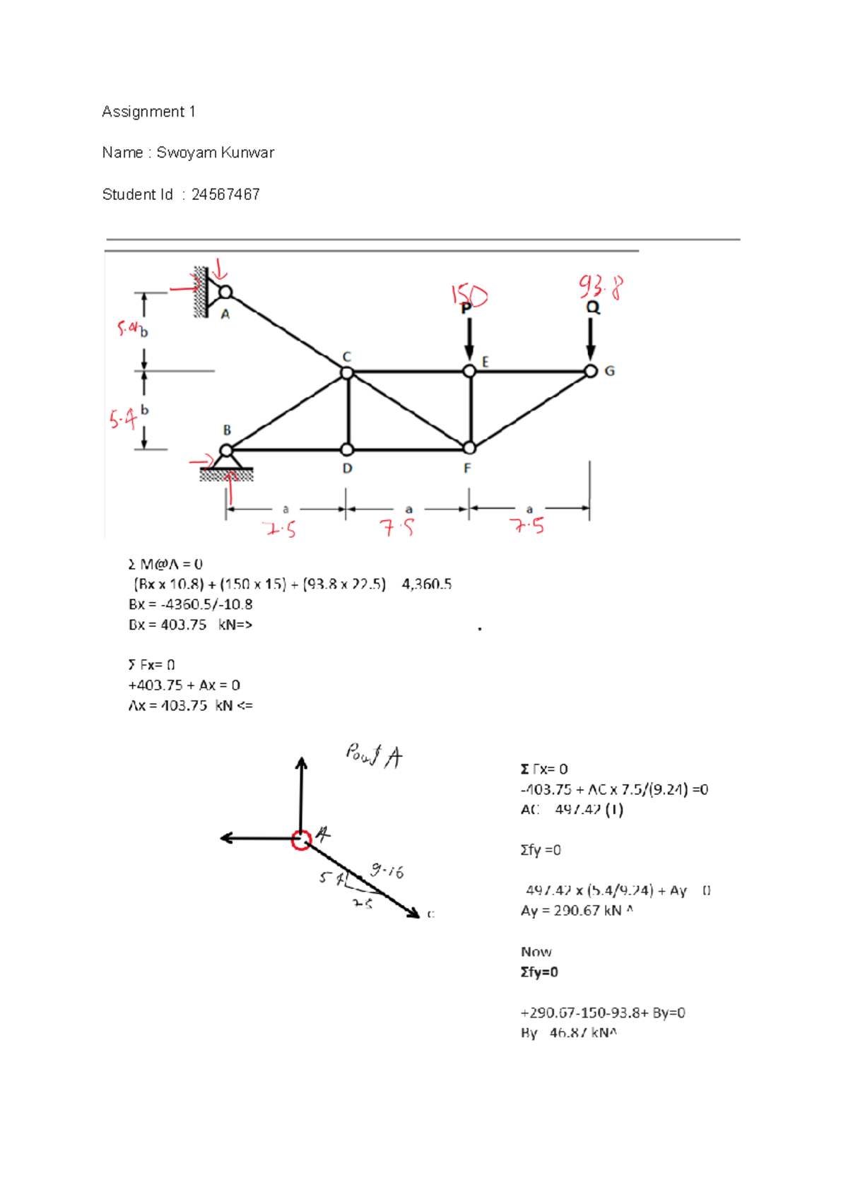 Structural Analysis Workout - 048349 - Assignment 1 Name : Swoyam Kunwar Student Id : 24567467 2 ...