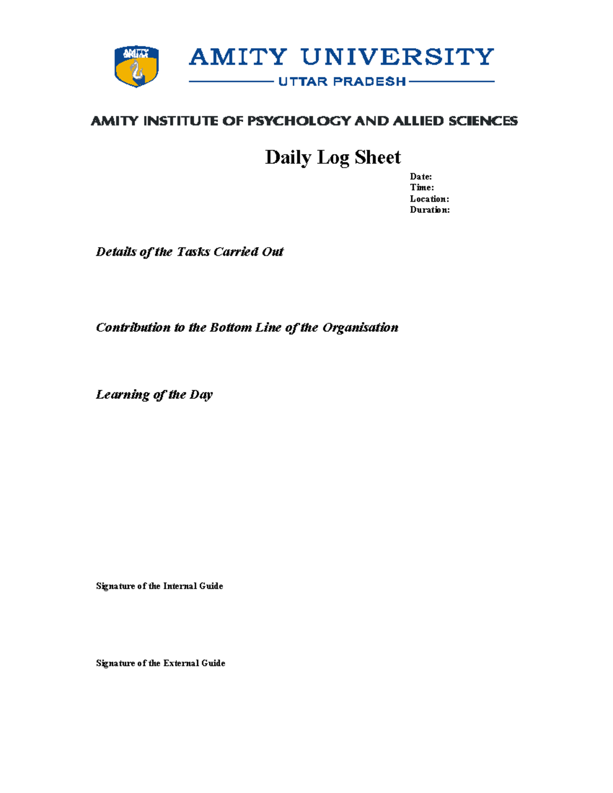 Daily log - Psychology SL - Daily Log Sheet Date: Time: Location ...
