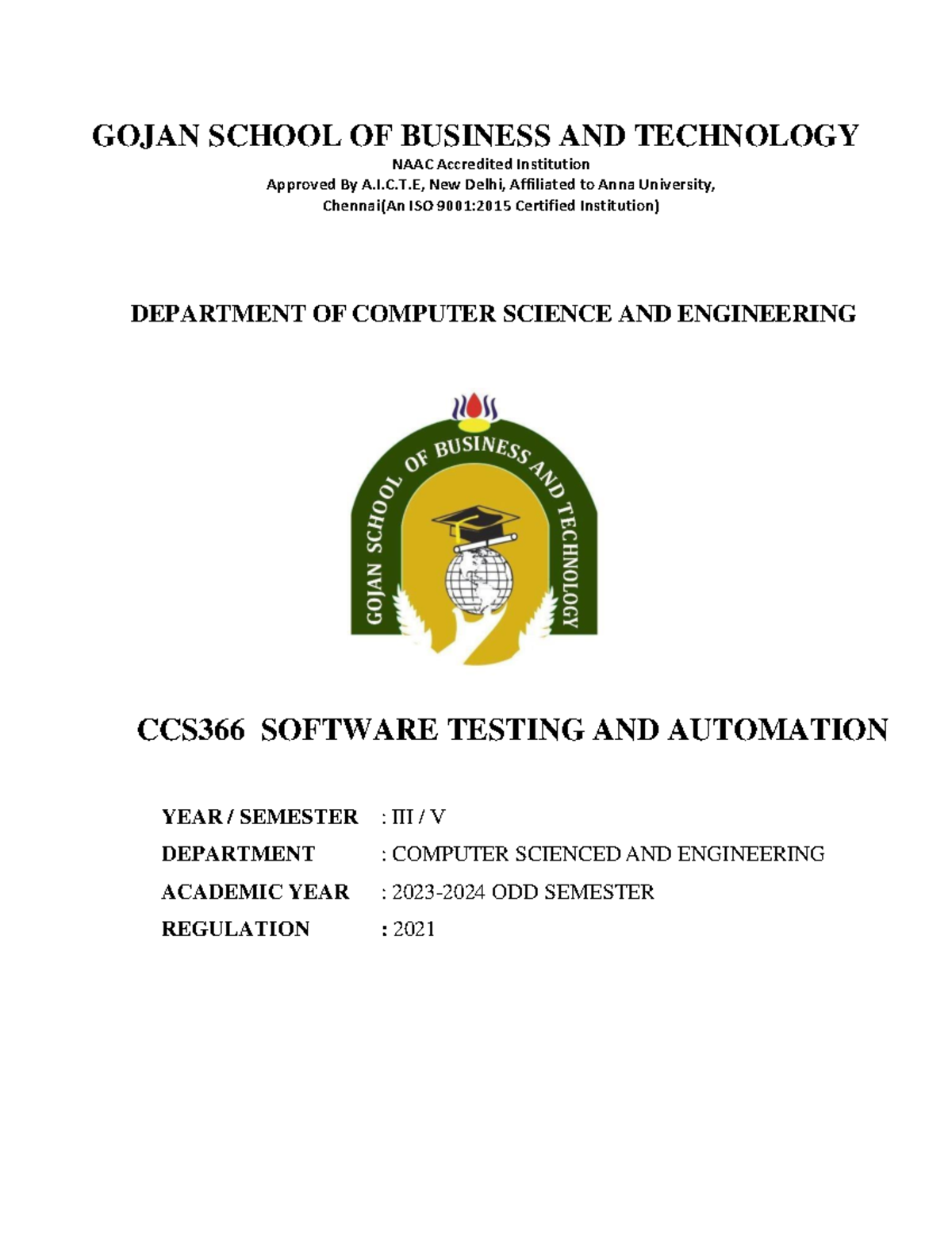 CCS366 STA LAB Manual - GOJAN SCHOOL OF BUSINESS AND TECHNOLOGY NAAC ...