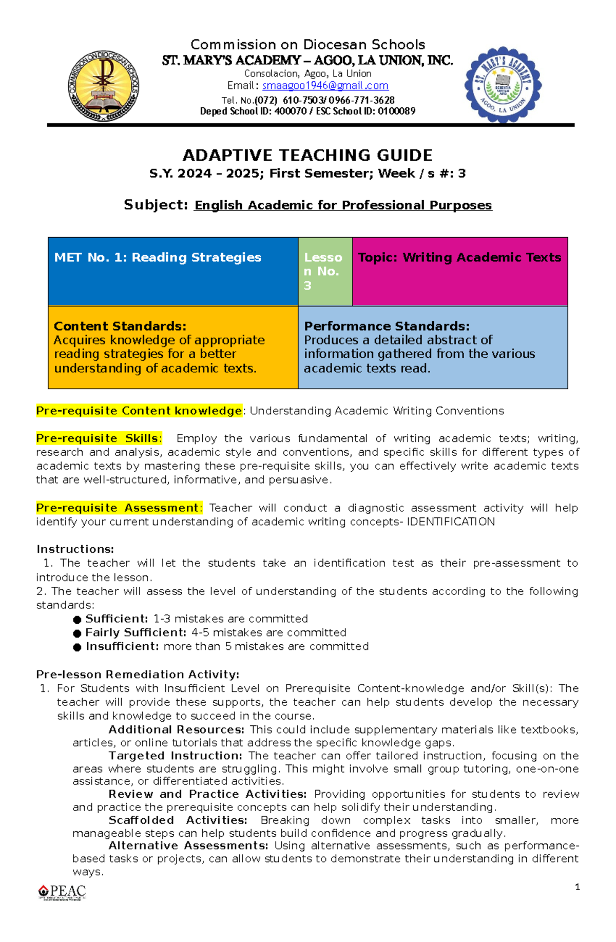 ATG-EAPP W3 - This course guided the students with there subject - ST. MARY’S ACADEMY – AGOO, LA ...