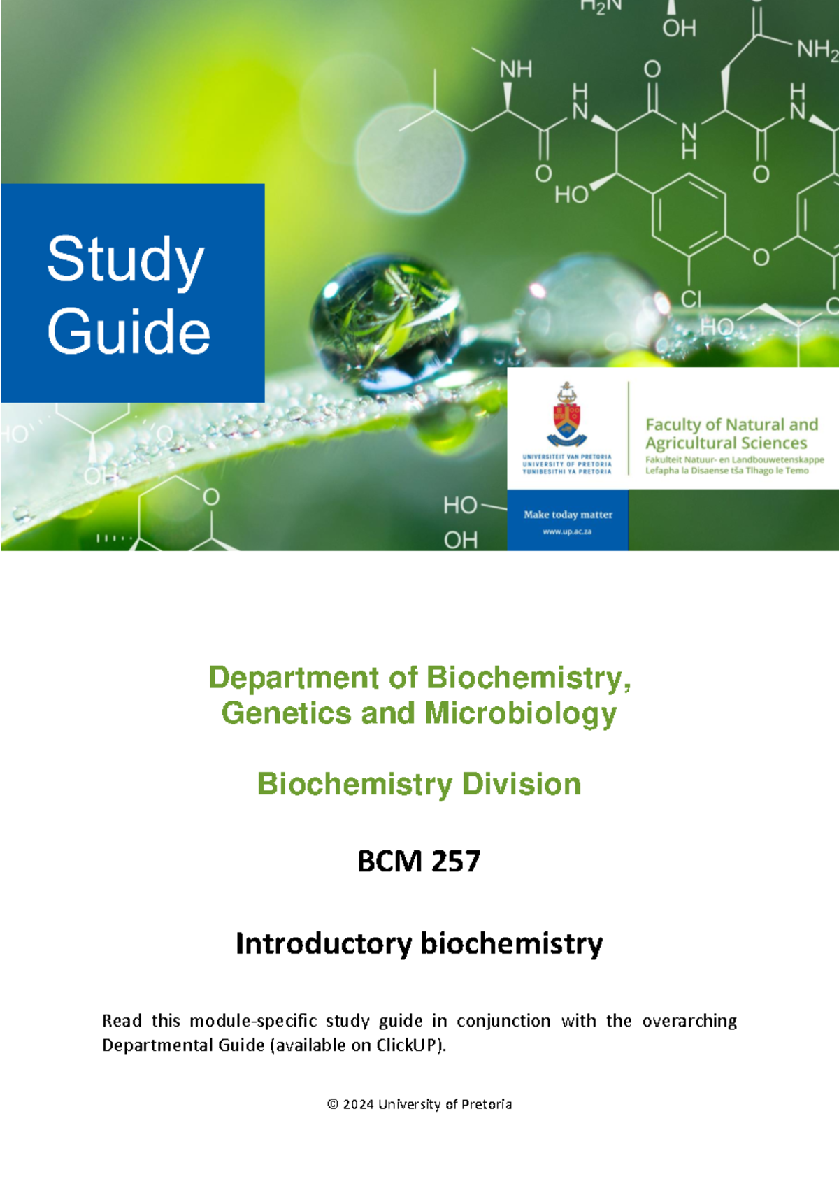 BCM 257 Study guide - Department of Biochemistry, Genetics and ...