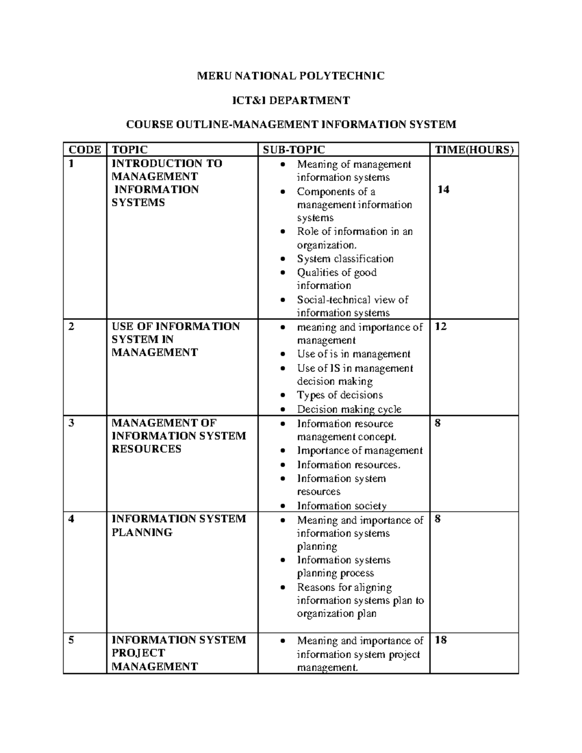MIS outline - Healthy - MERU NATIONAL POLYTECHNIC ICT&I DEPARTMENT ...