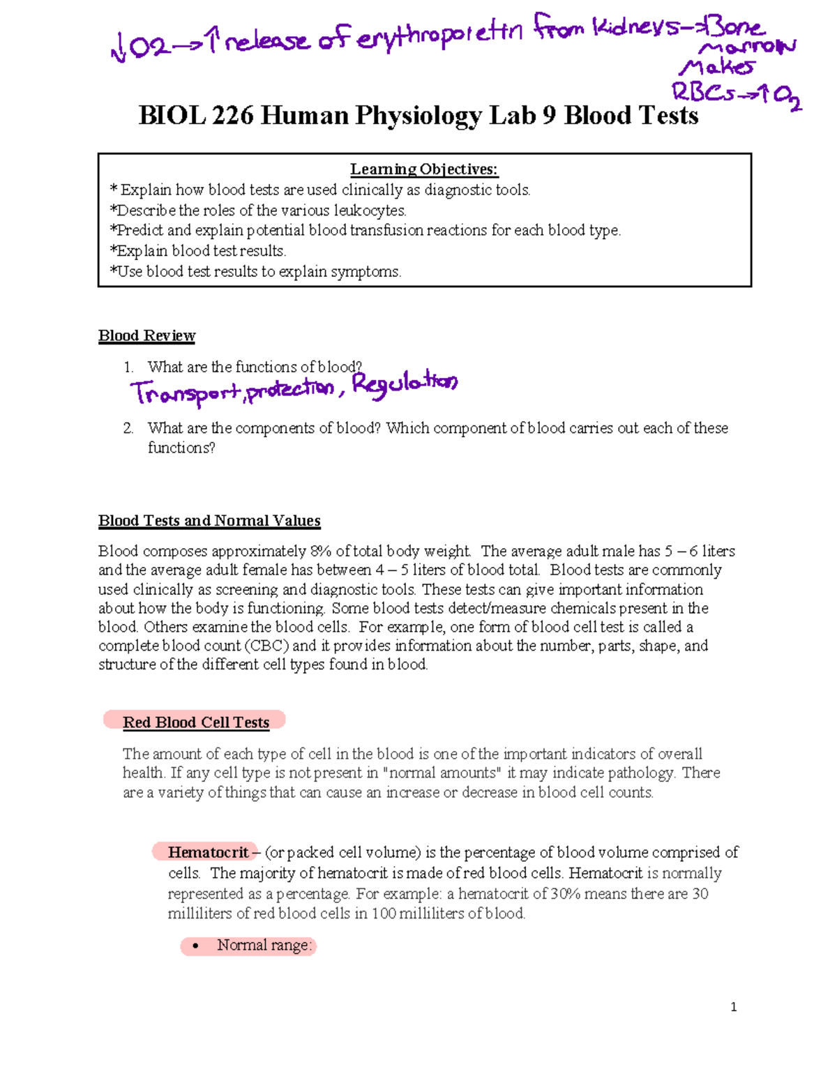 Physio+Lab+Report+09 - BIOL 226 Human Physiology Lab 9 Blood Tests ...