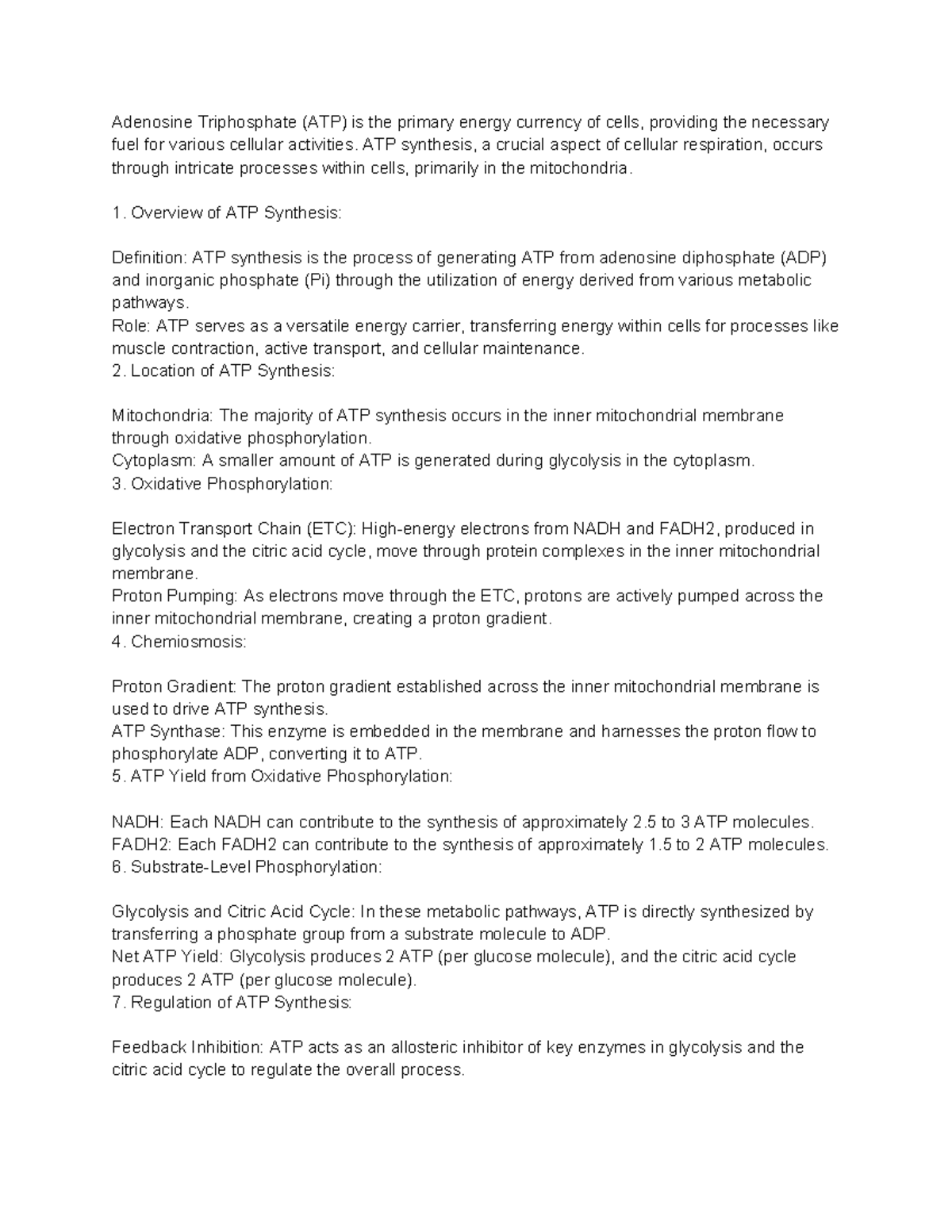 ATP notes - Adenosine Triphosphate (ATP) is the primary energy currency ...