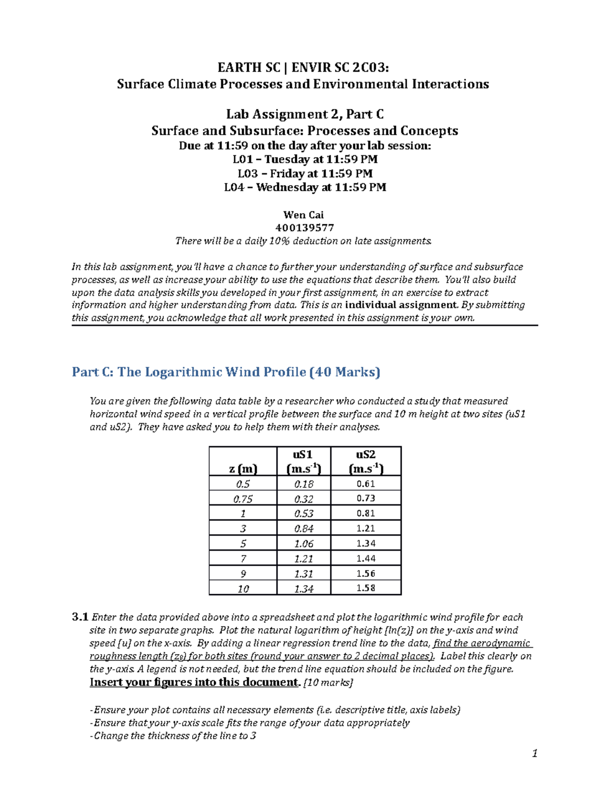 Envir Sc 2C03 Lab2C - EARTH SC | ENVIR SC 2C03: Surface Climate ...