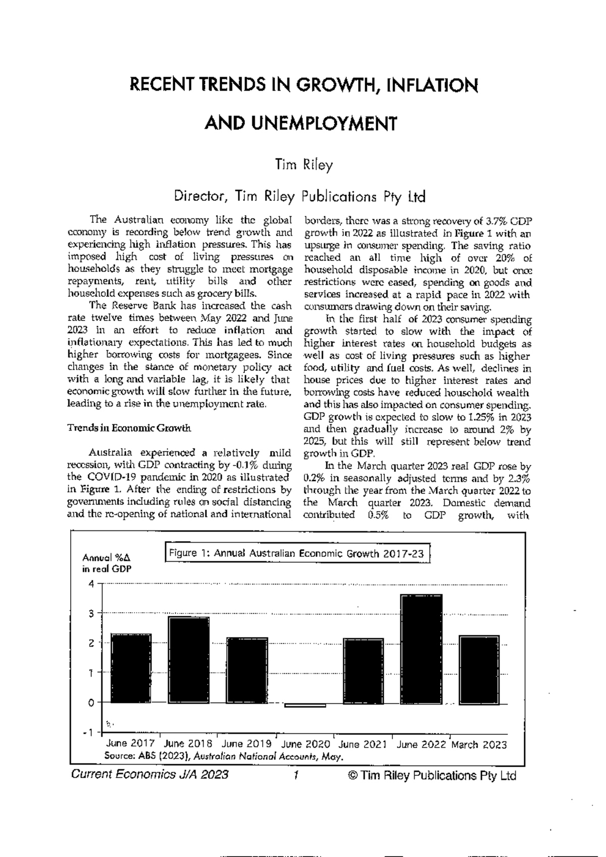 Eco trends - RECENT TRENDS IN GROWTH, INFLATION AND UNEMPLOYMENT Tim ...