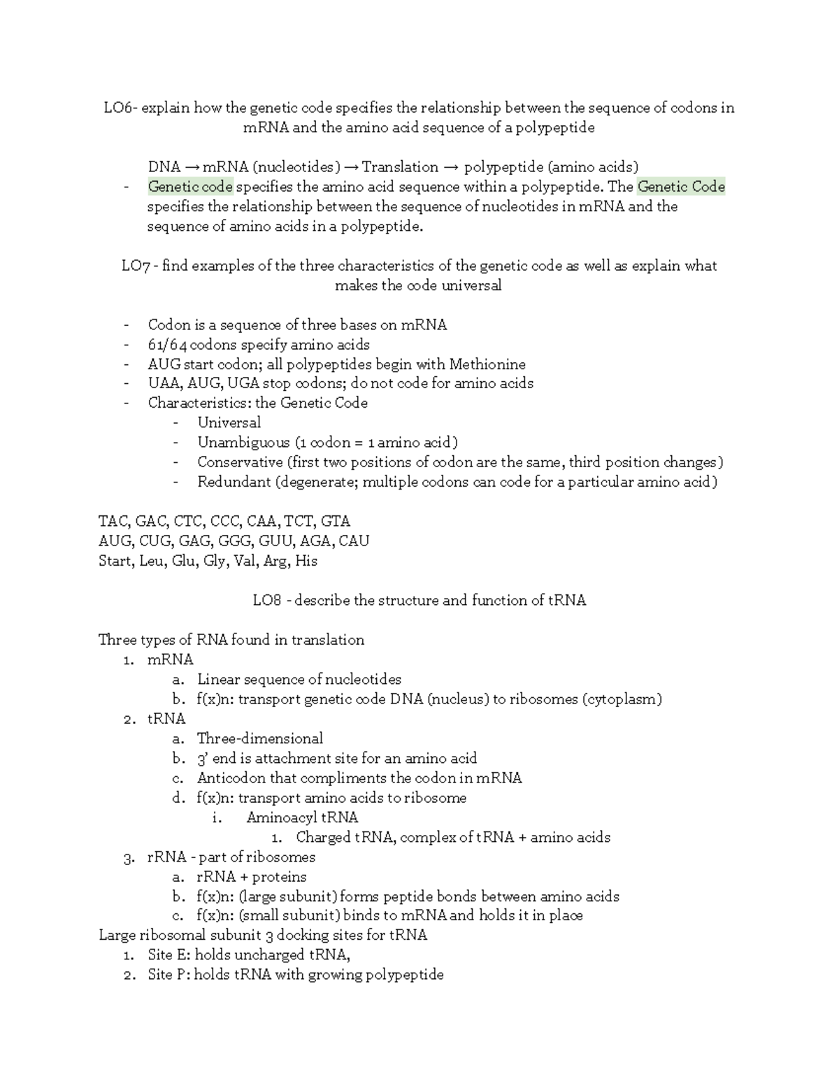 Genetic Coding Ribosomes Lo6 Explain How The Genetic Code Specifies The Relationship