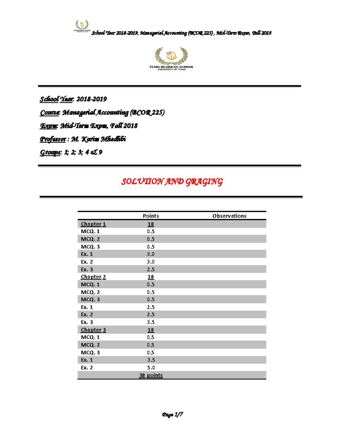 Midterm Managerial Solution 2018 - Course: Managerial Accounting (BCOR ...