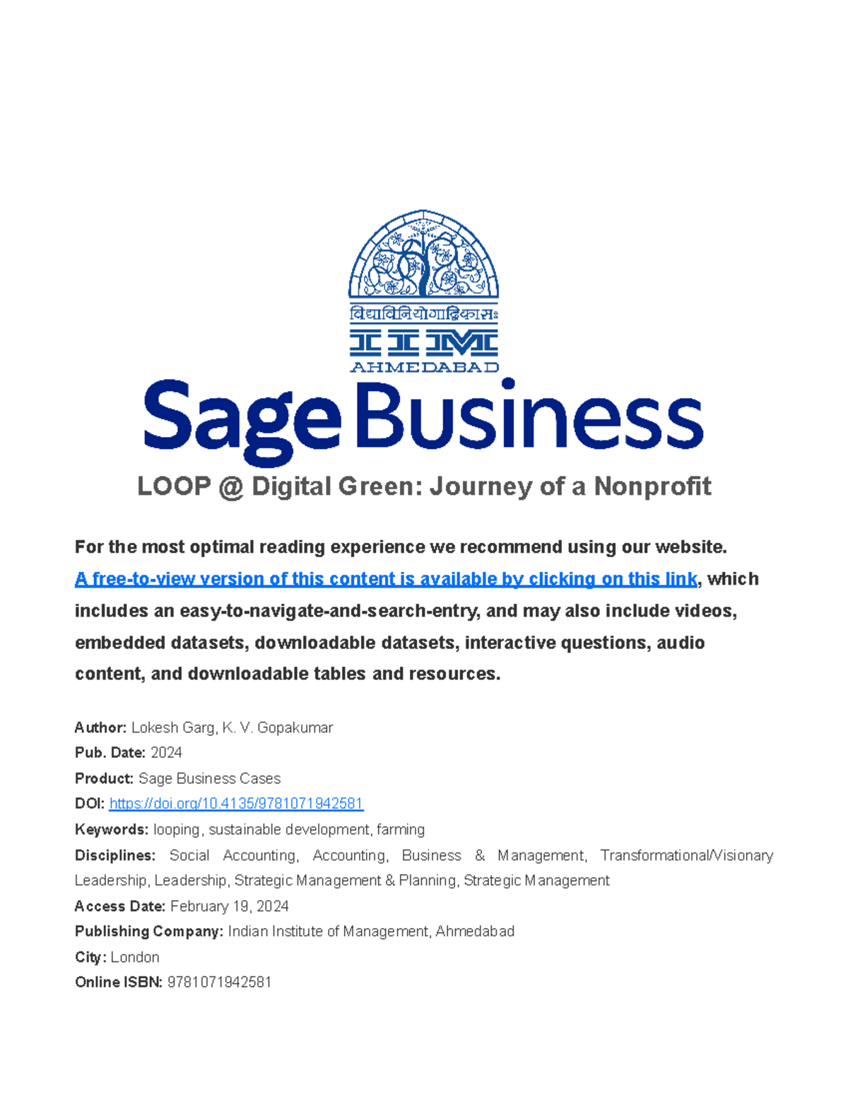 S14G6 - Case Study - LOOP @ Digital Green: Journey of a Nonprofit For ...