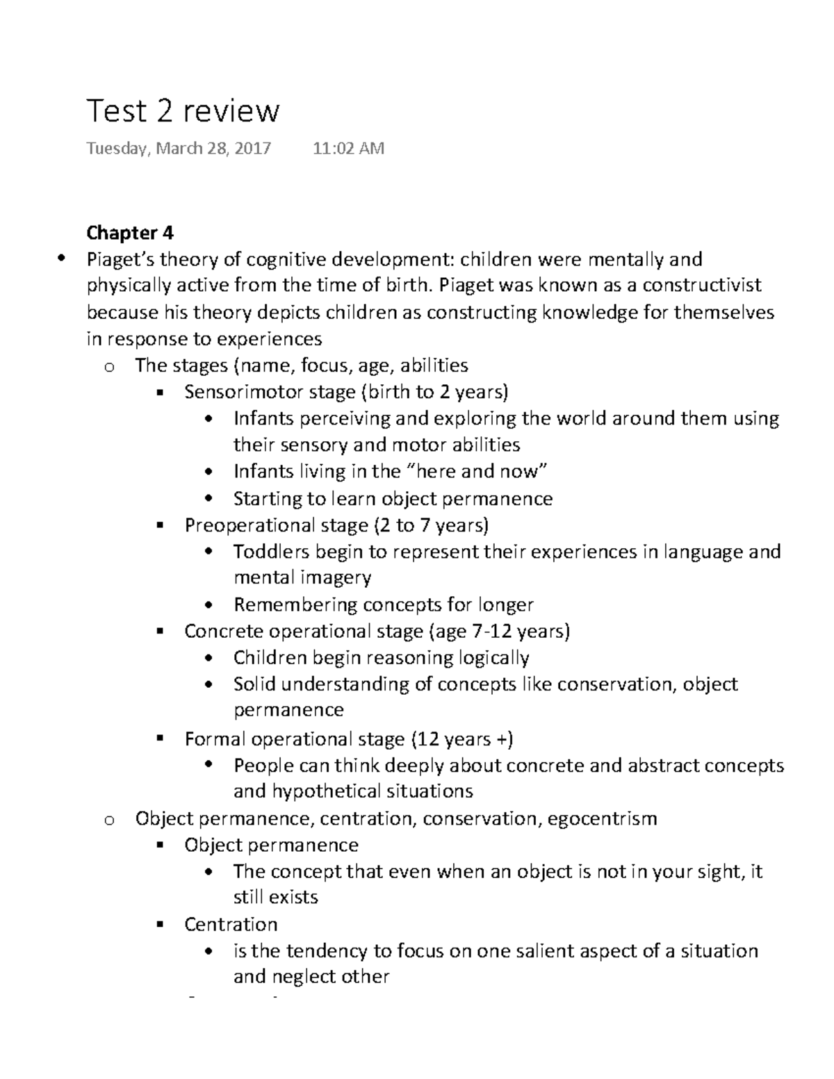 exam 2 review PSY 335 - Warning: TT: undefined function: 32 Chapter 4 Piaget’s theory of ...