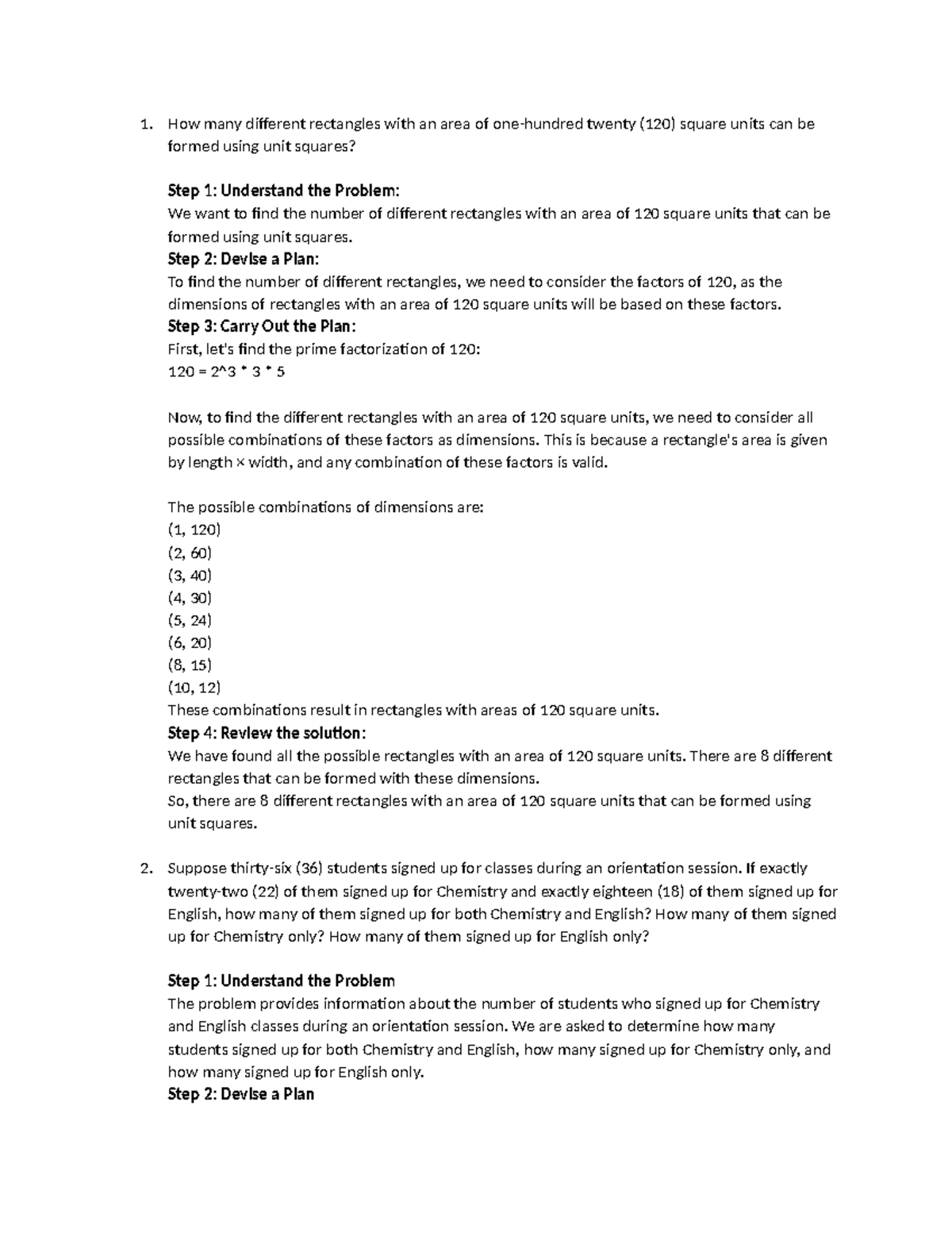 03 Task Performance - 1. How many different rectangles with an area of one-hundred twenty (120 ...