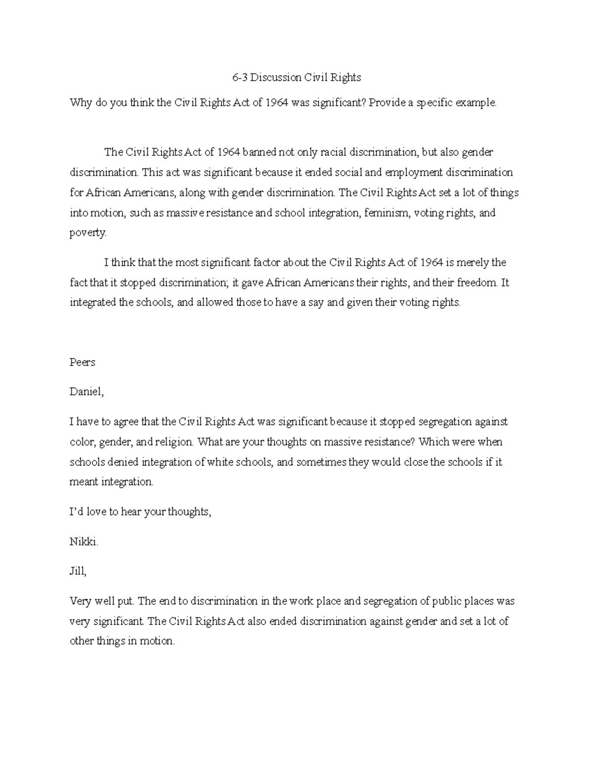 6-3 Discussion Civil Rights - Discussion Civil Rights Why do you think ...