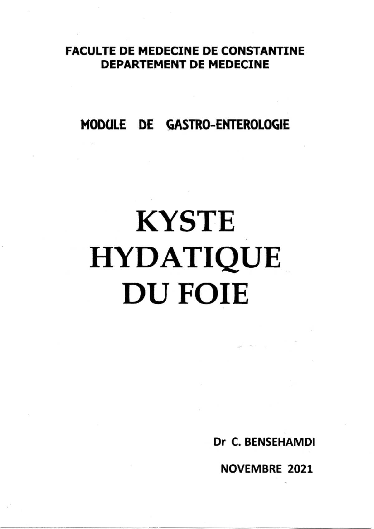 Gastrologie kyste hydatique foie2 022 - FACULTE DE MEDECINE DE ...