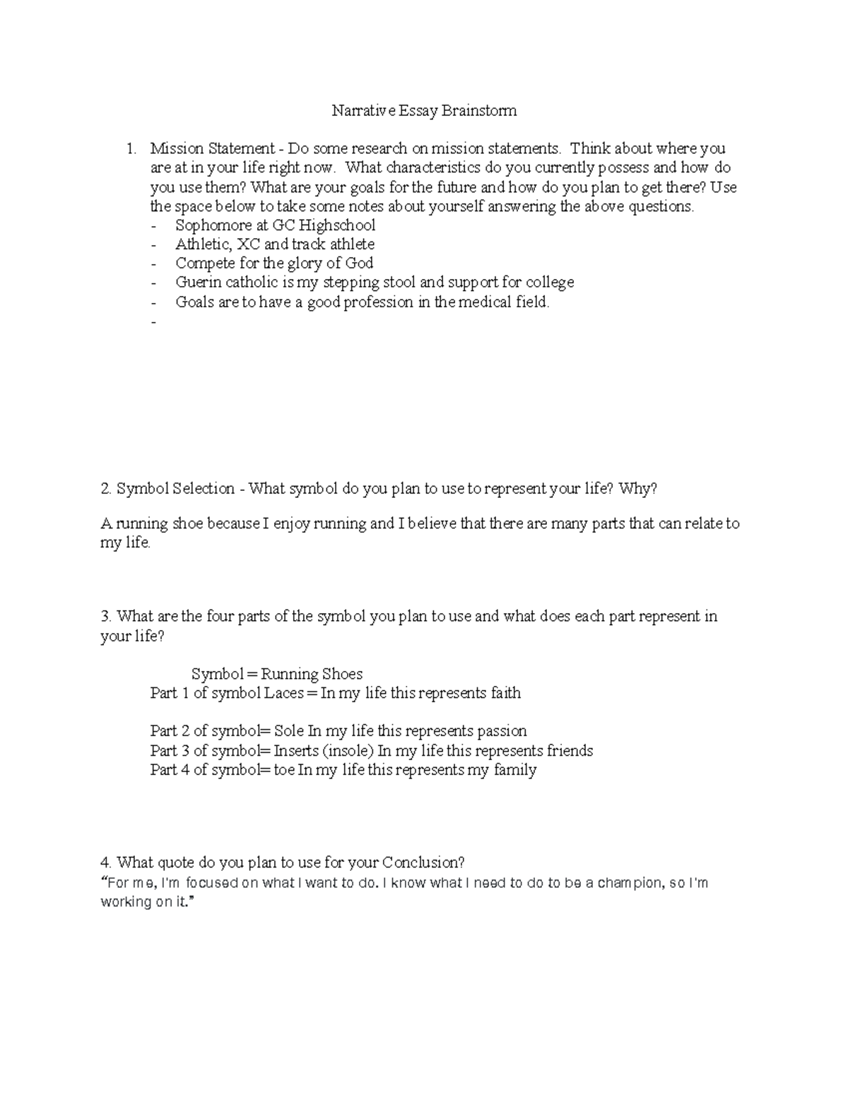 Narrative Essay Brainstorm 1 - Narrative Essay Brainstorm Mission ...