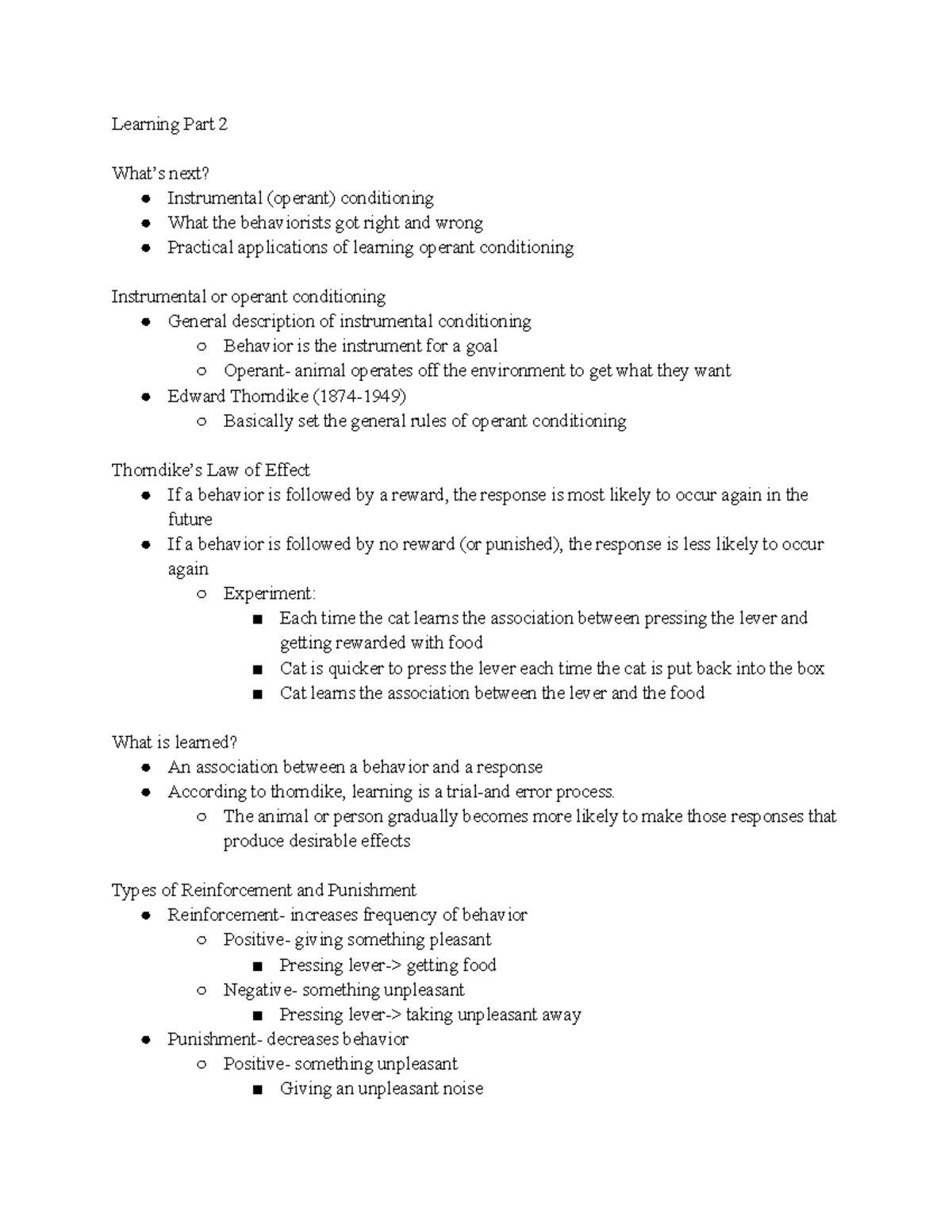 Psych 11B 9 29 22 Lecture notes - Learning Part 2 What’s next ...