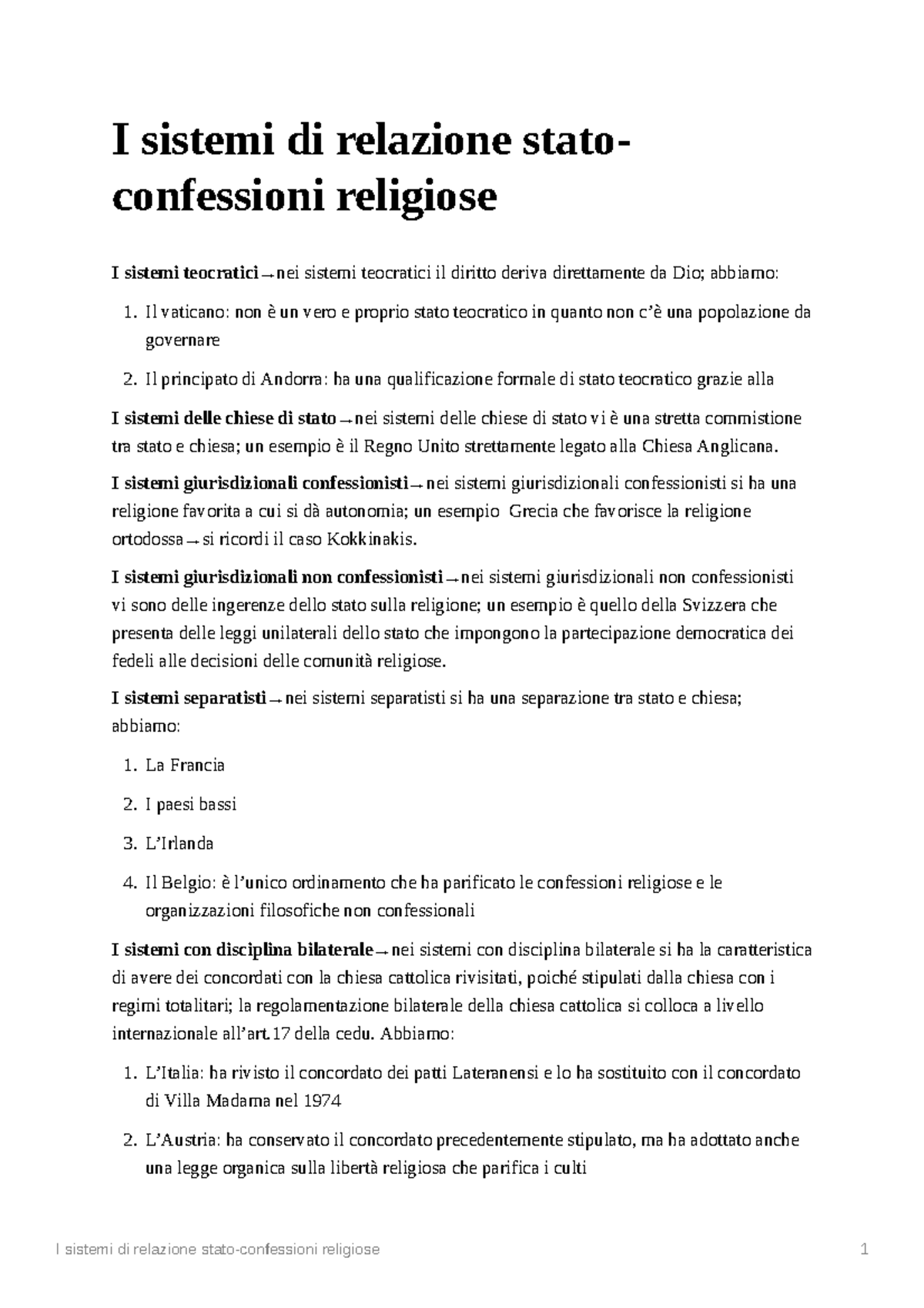 I sistemi di relazione stato-confessioni religiose - Il vaticano: non è ...