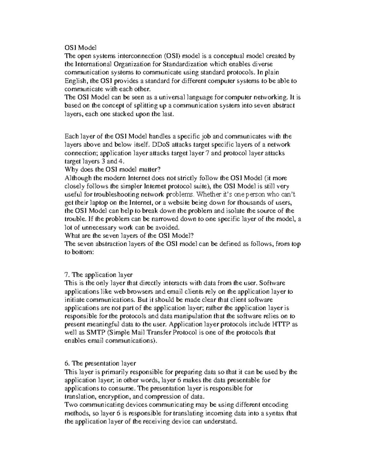 OSI Model text - ASSC - OSI Model The open systems interconnection (OSI ...