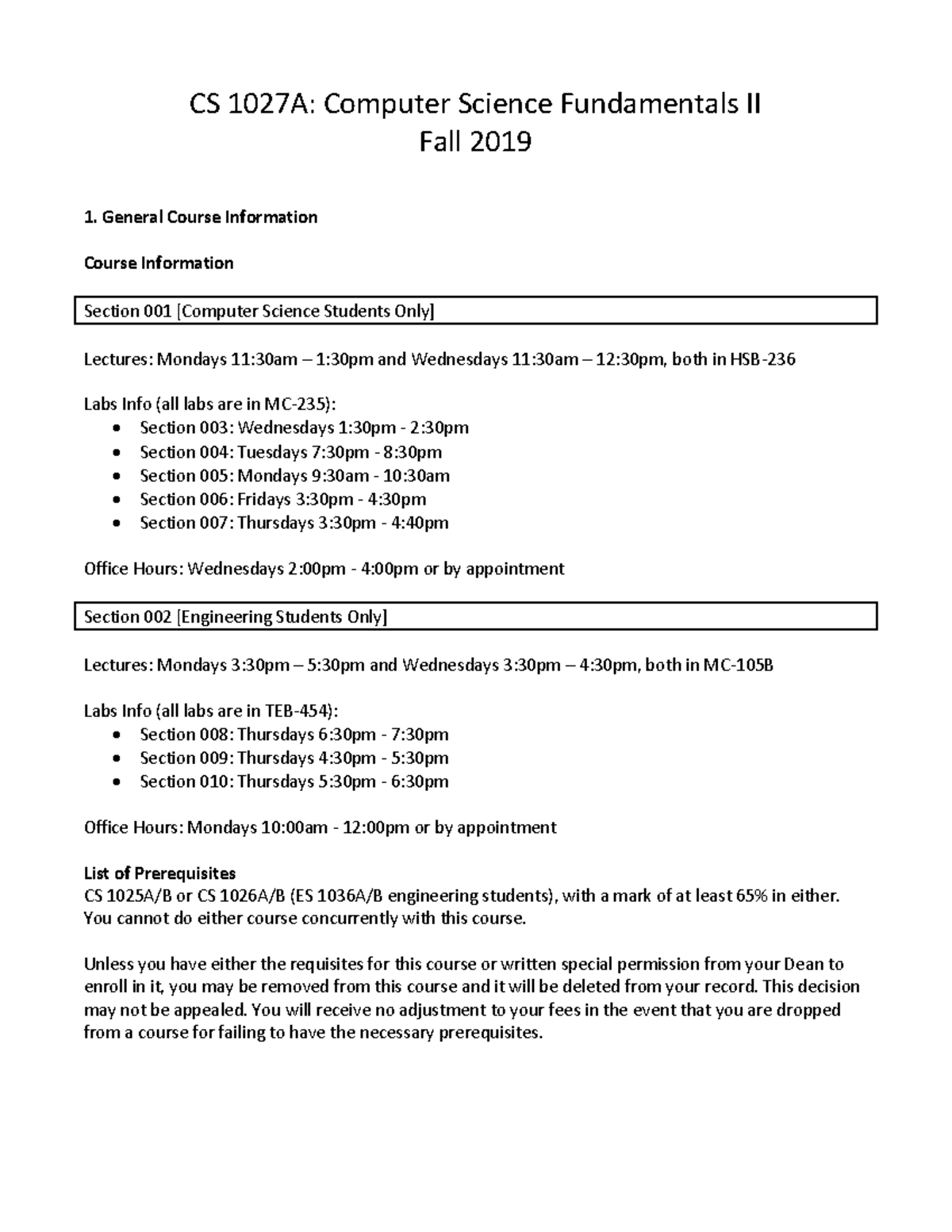 CS1027A 2019 Course Outline Merge - Warning: TT: undefined function: 32 Warning: TT: undefined ...