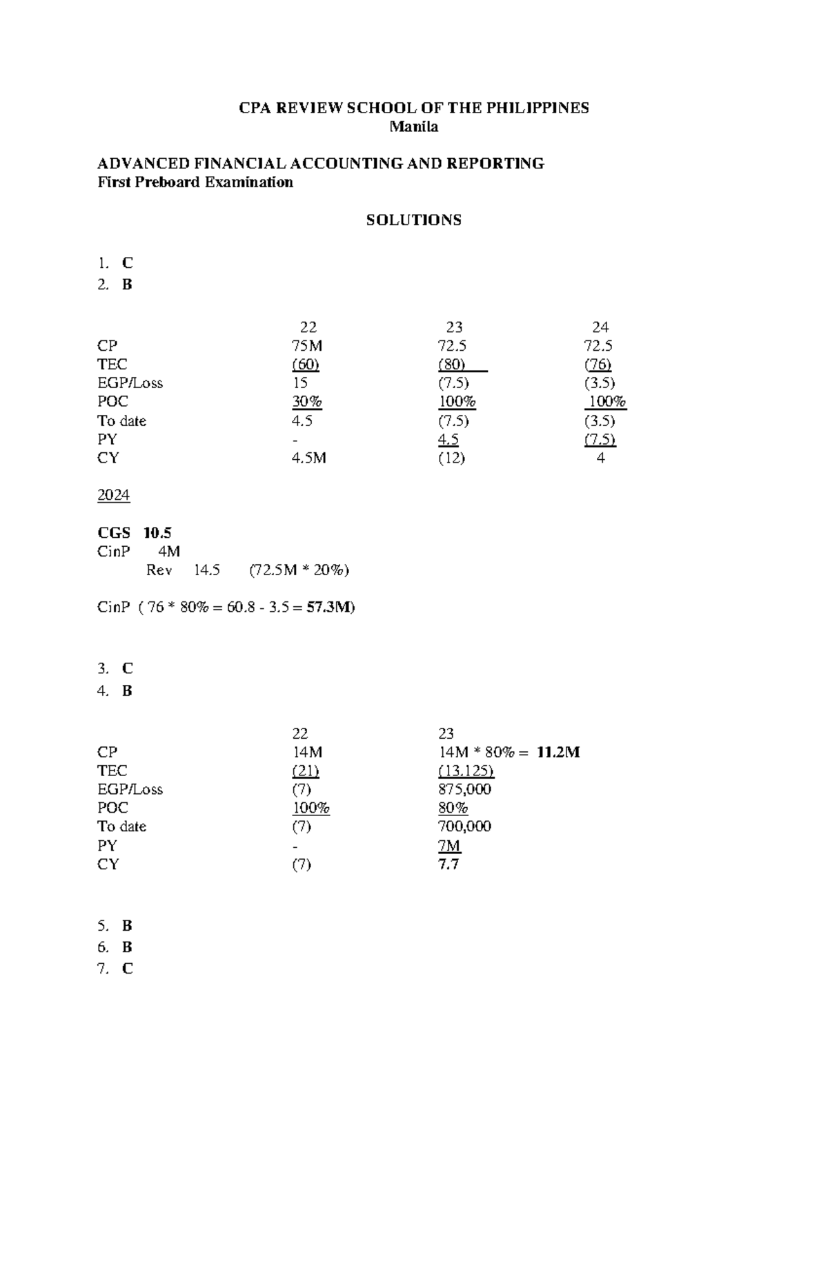 93-AFAR First PB Solutions - CPA REVIEW SCHOOL OF THE PHILIPPINES Manila ADVANCED FINANCIAL ...