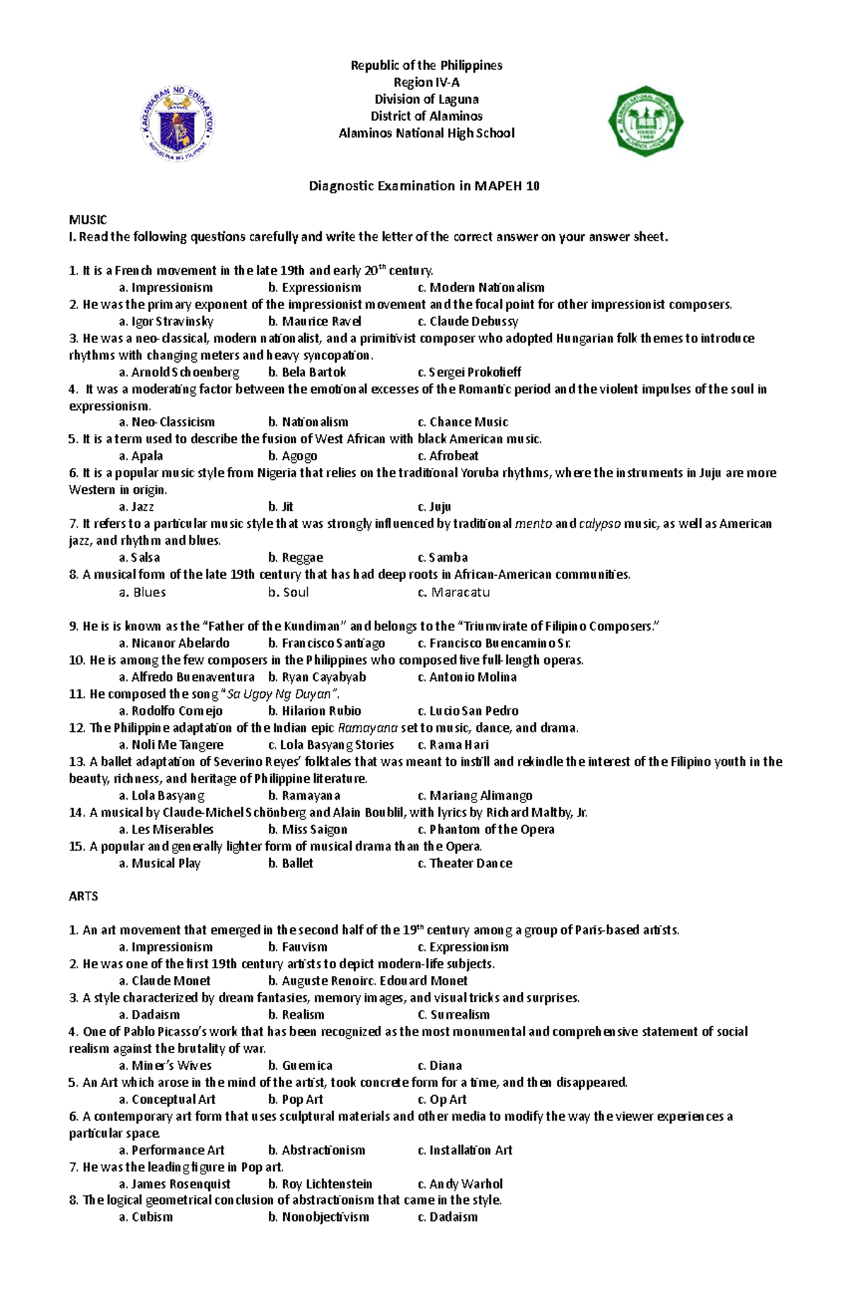 Dokumen - May help you in making tests - Republic of the Philippines ...