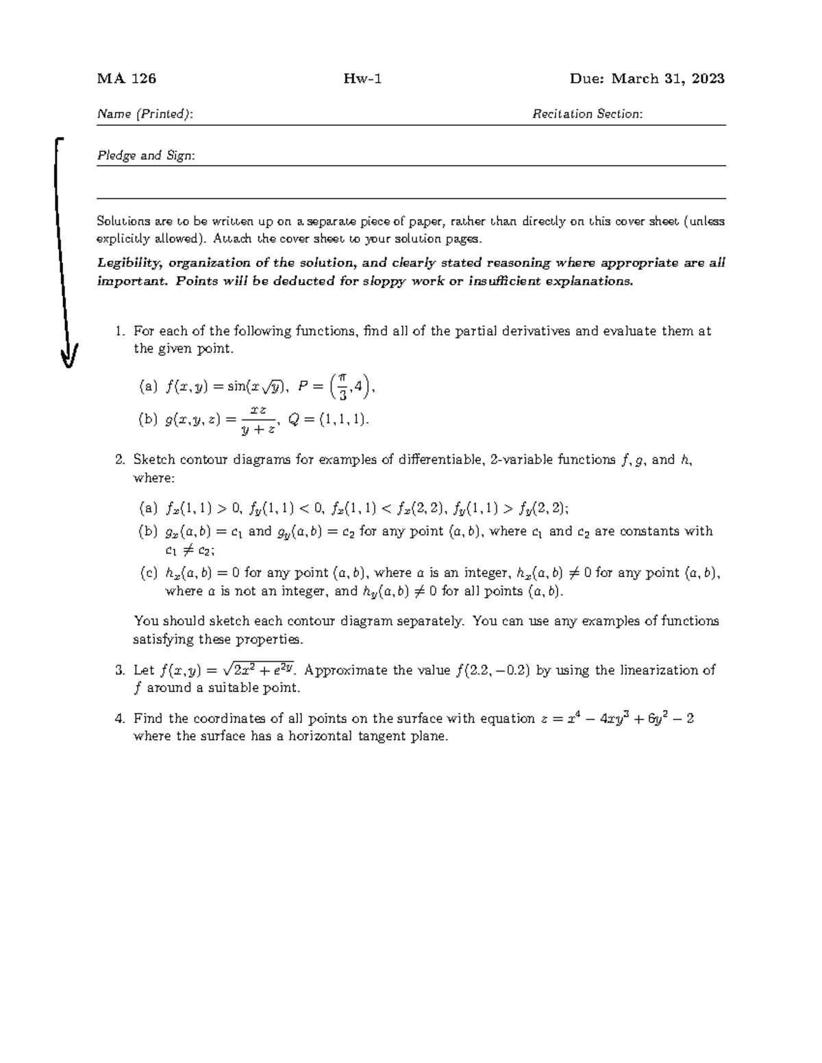Ma126 23S2 HW1 - Worked out solutions for the homework - MA 126 Hw-1 Due: March 31, 2023 Name ...