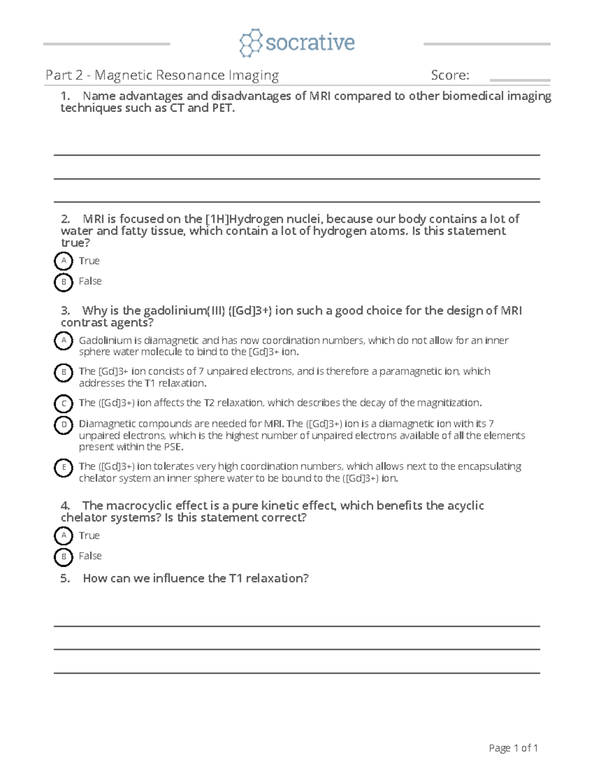 Quiz part2 MRI Example Tasks - Part 2 - Magnetic Resonance Imaging ...