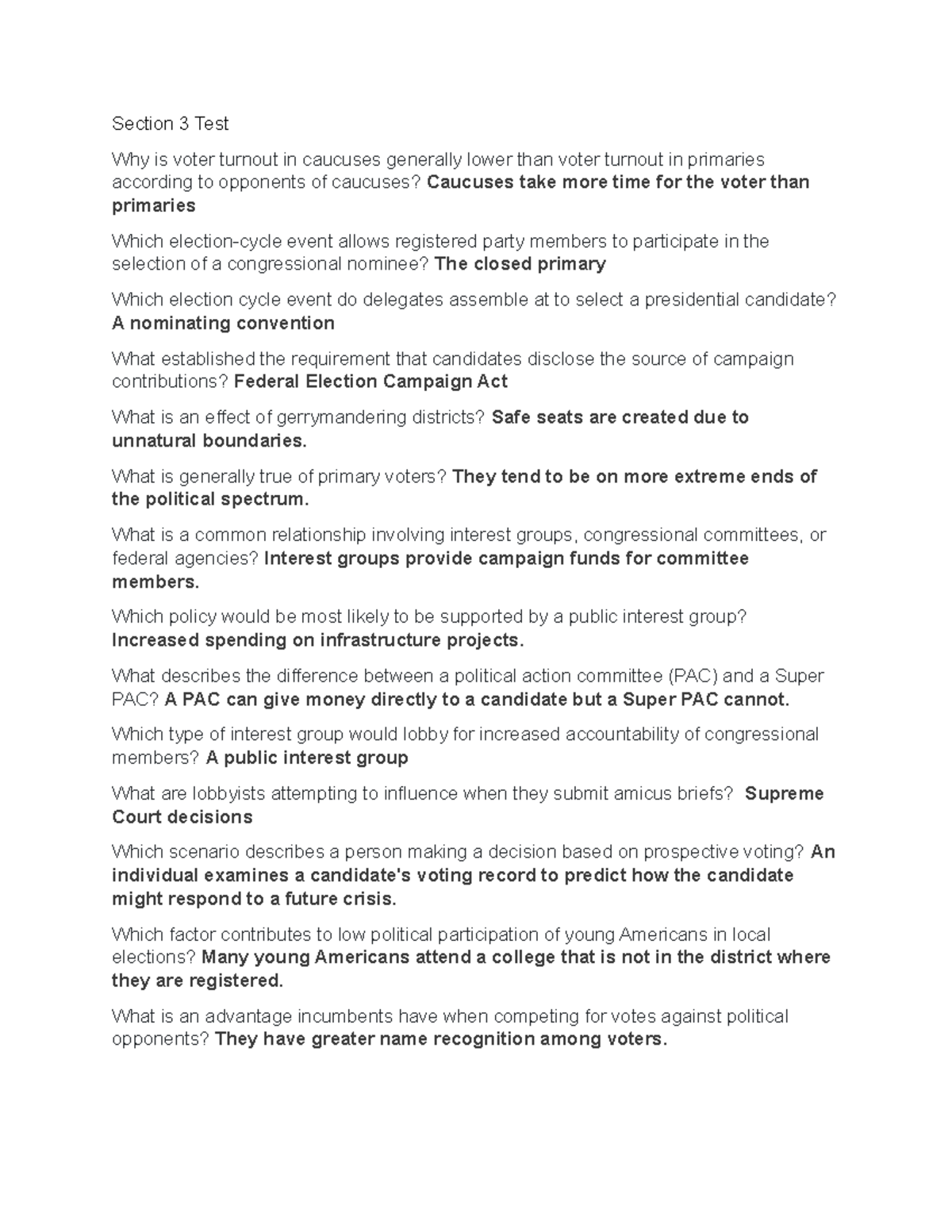 Section 3 Quiz - Section 3 Test Why is voter turnout in caucuses ...