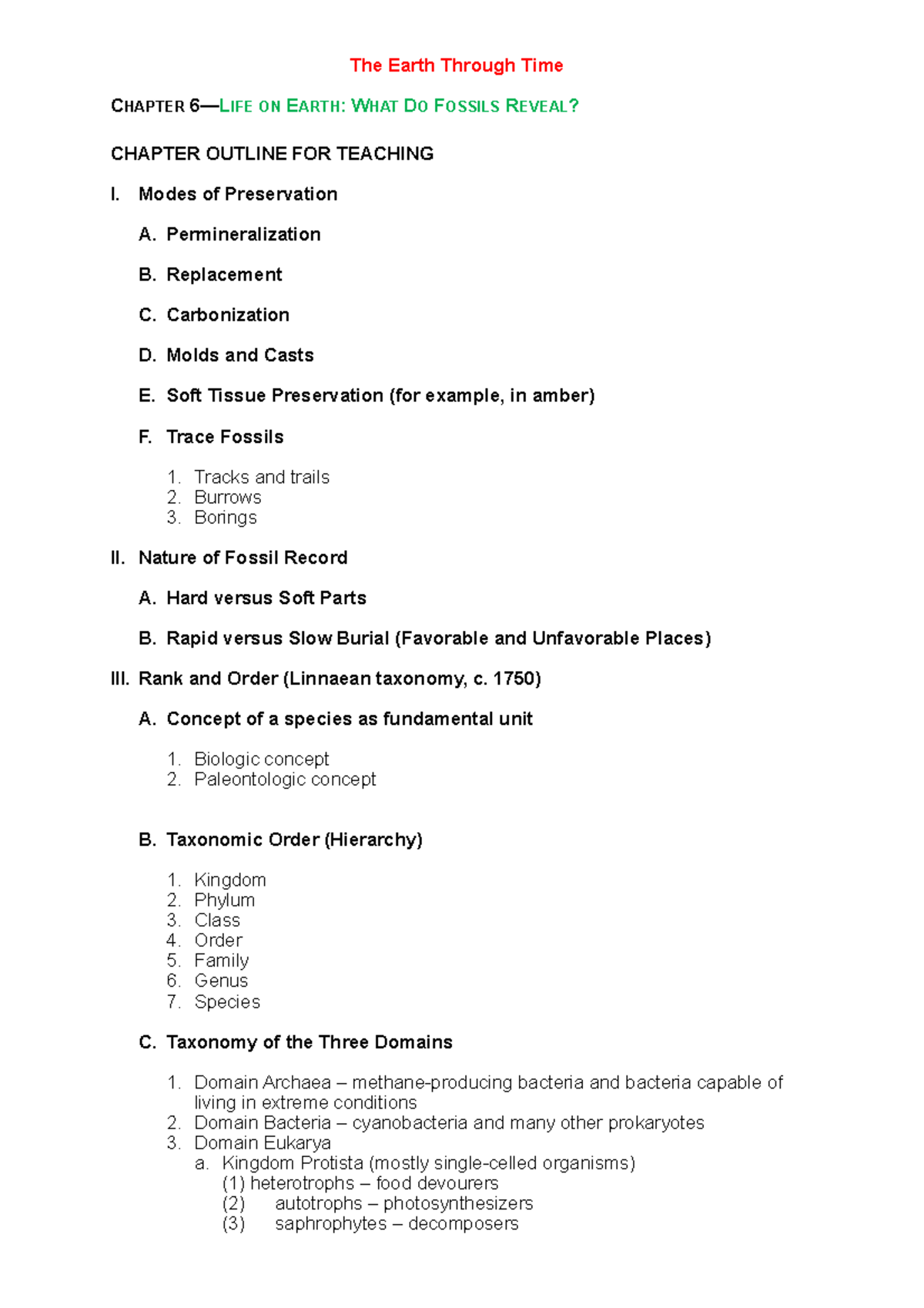 Ch06 Life on Earth What do fossils reveal Notes - The Earth Through ...