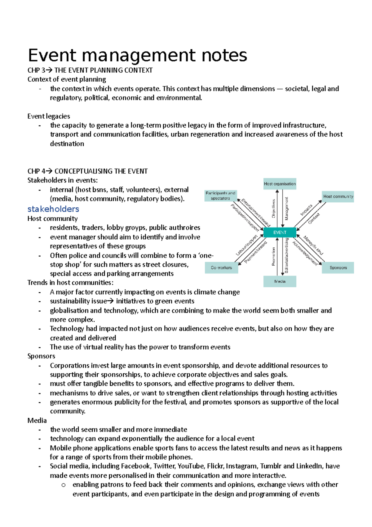 Event management notes - This context has multiple dimensions ...