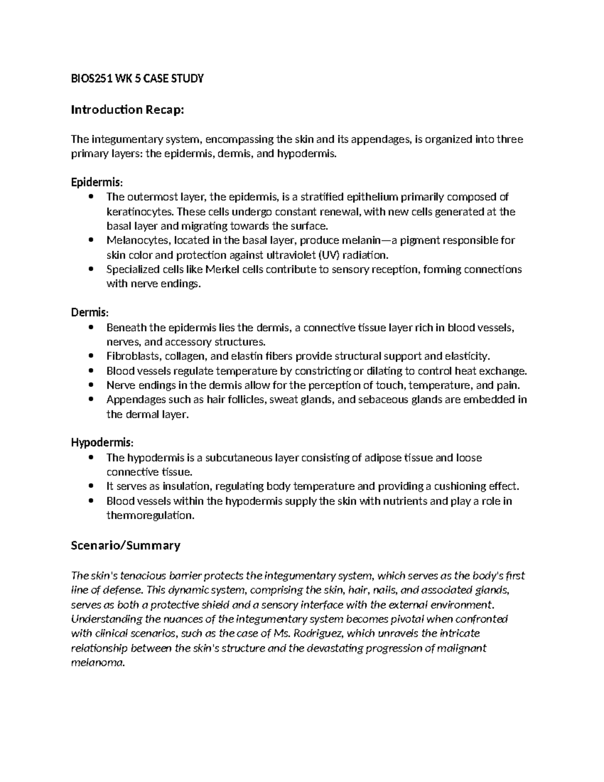 BIO251 WK5 Case Study - BIOS251 WK 5 CASE STUDY Introduction Recap: The ...
