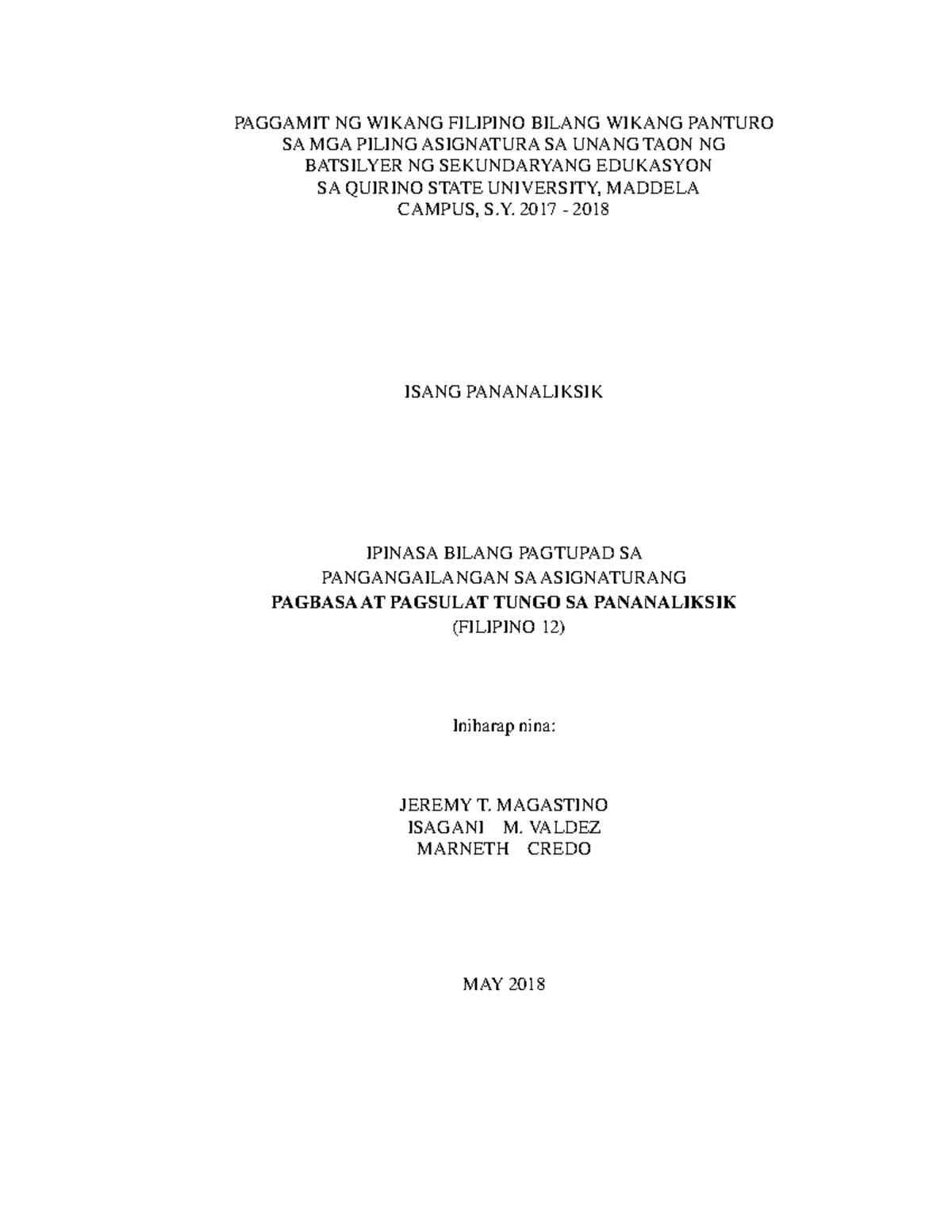 Paggamit Ng wikang filipinobilang wikang panturo - PAGGAMIT NG WIKANG ...