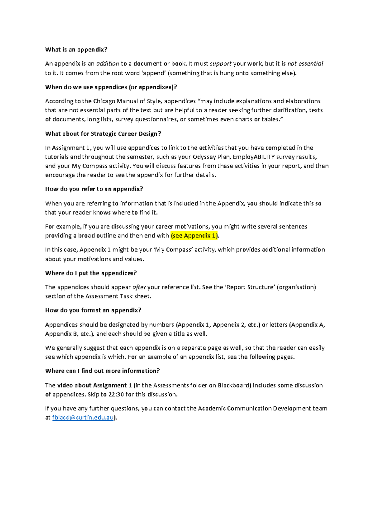 What is an appendix - It must support your work, but it is not ...