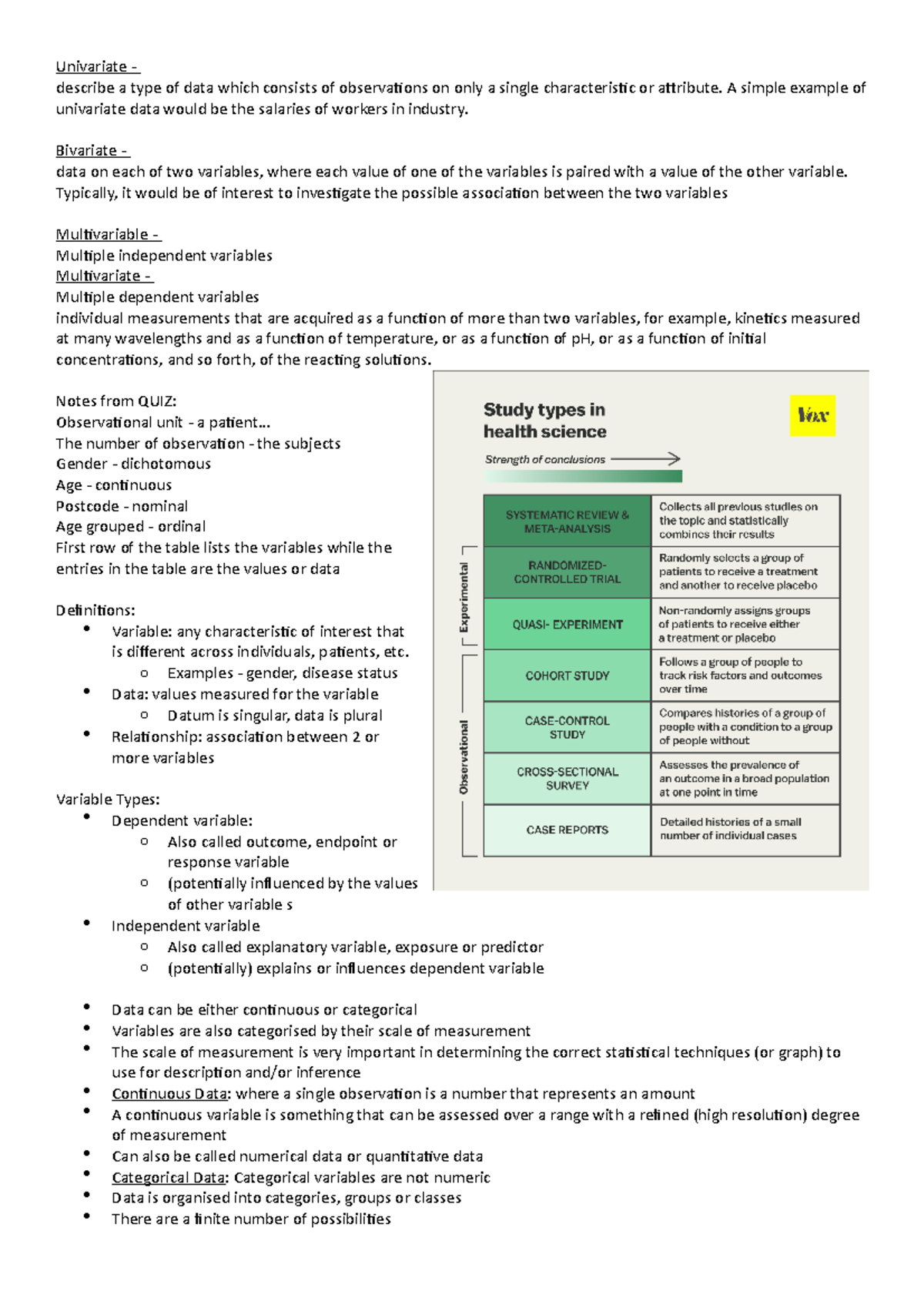 Module One Quiz Notes - Univariate - describe a type of data which ...