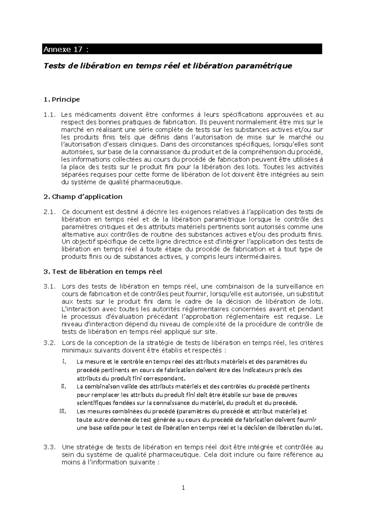 Annex 17 - fr - Cours - Annexe 17 : Tests de libération en temps réel ...