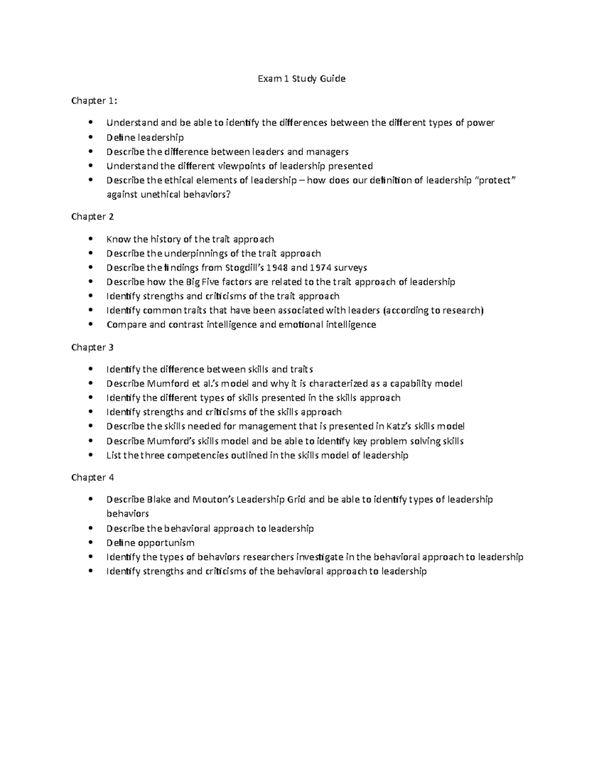 Exam 1 Study Guide - Exam 1 Study Guide Chapter 1: Understand and be ...