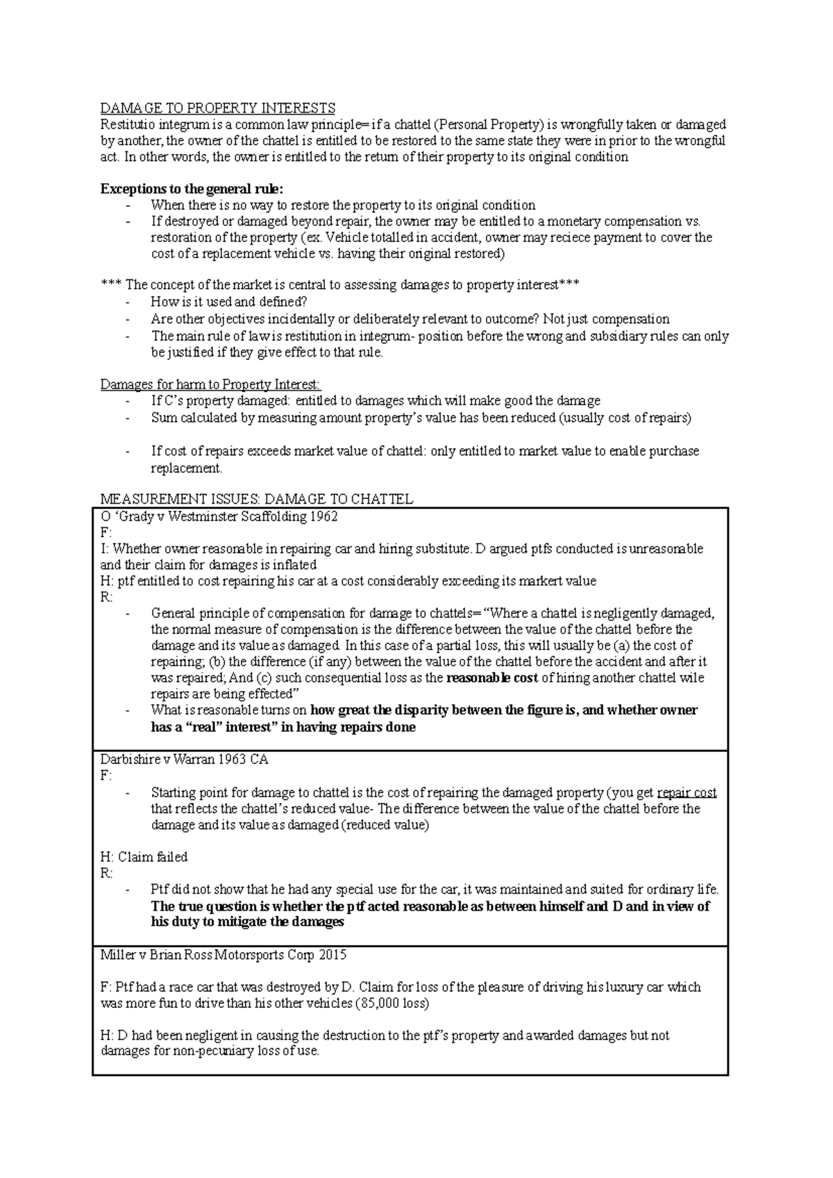 Damages to property interest - DAMAGE TO PROPERTY INTERESTS Restitutio ...