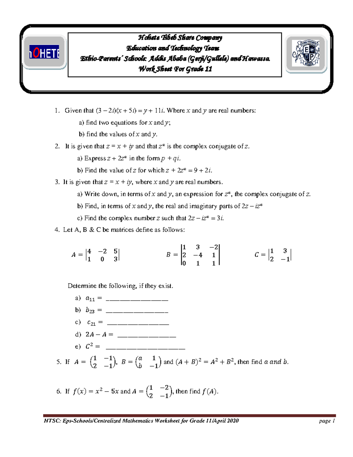 Basic Math complex number - HTSC: Eps-Schools/Centralized Mathematics ...