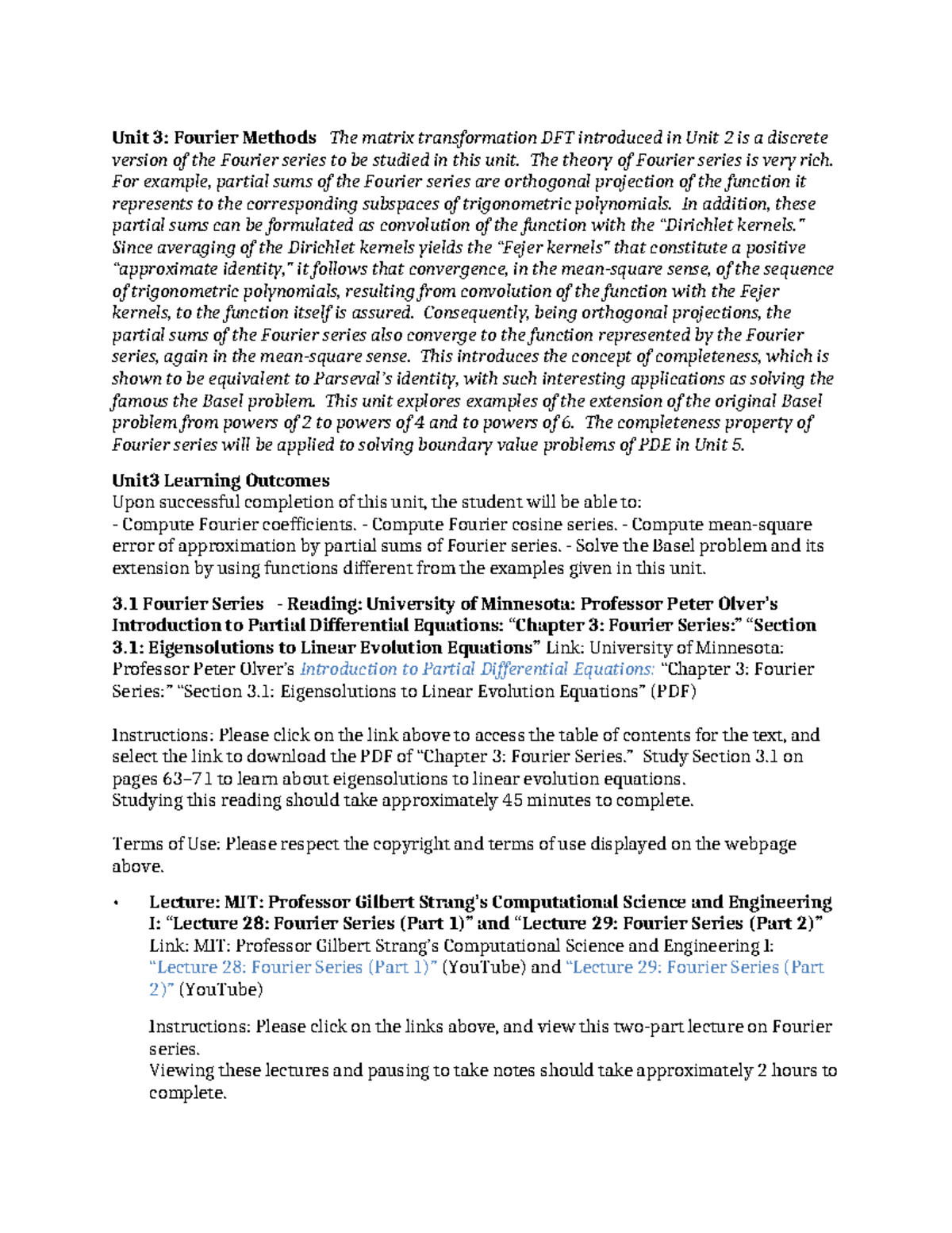 Unit03 - fdf - Unit 3: Fourier Methods The matrix transformation DFT ...